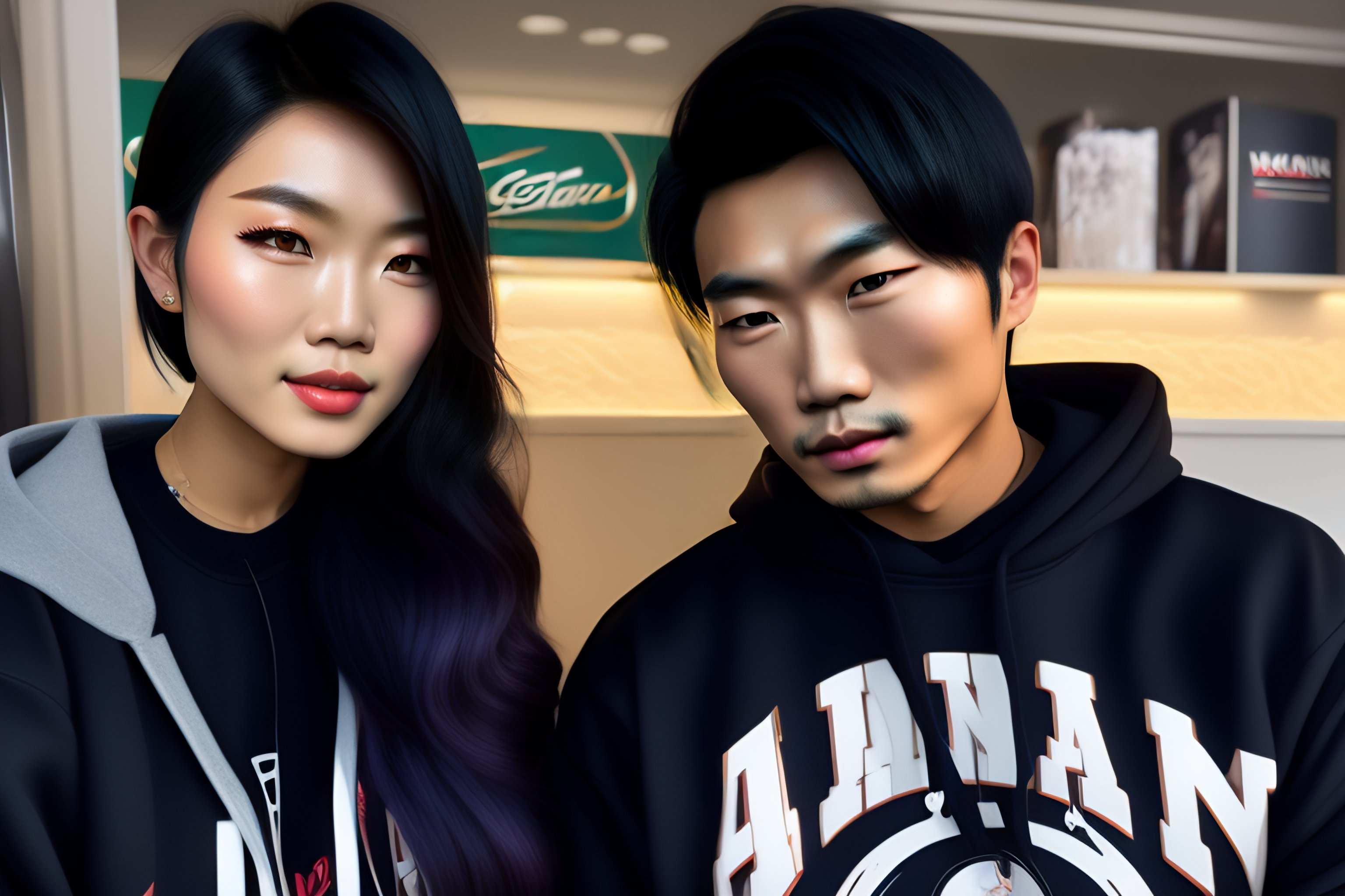 Lexica - Asian Model in a Vans sweatshirt, metalcore, defiant energy, urban
