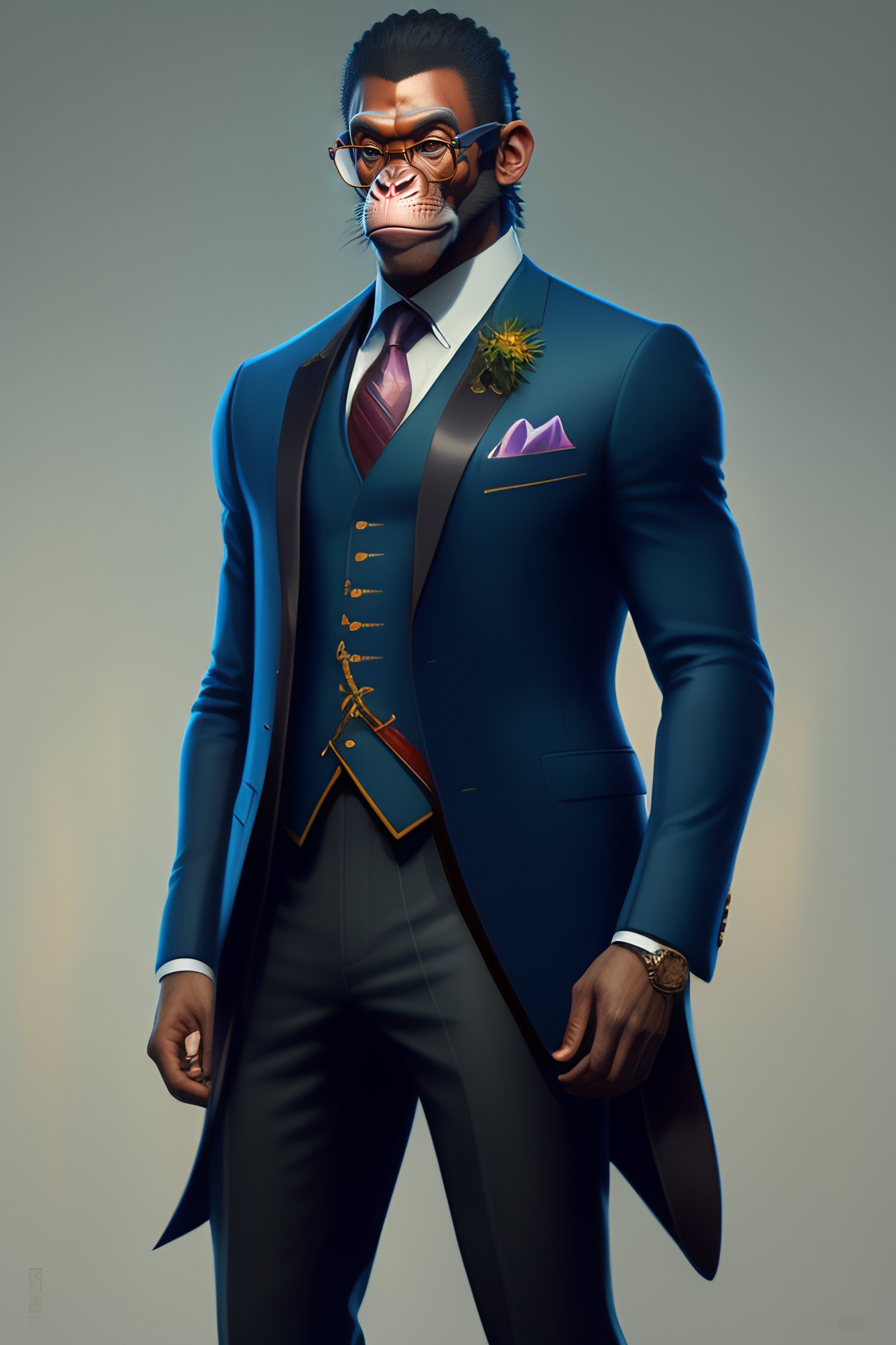 Lexica - Anthro furry humanoid monkey, three piece suit, checking watch ...