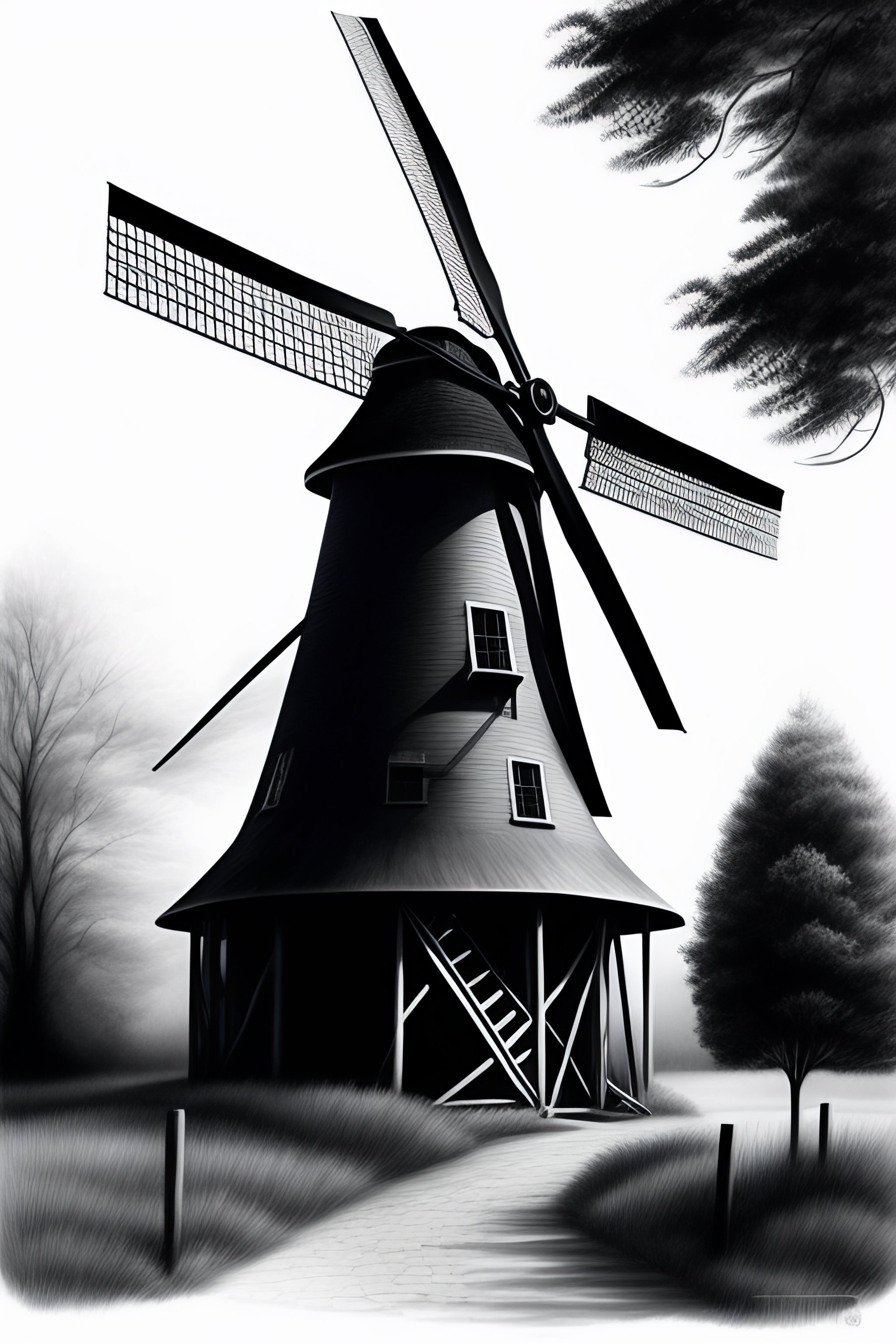 Dutch Windmill Illustration