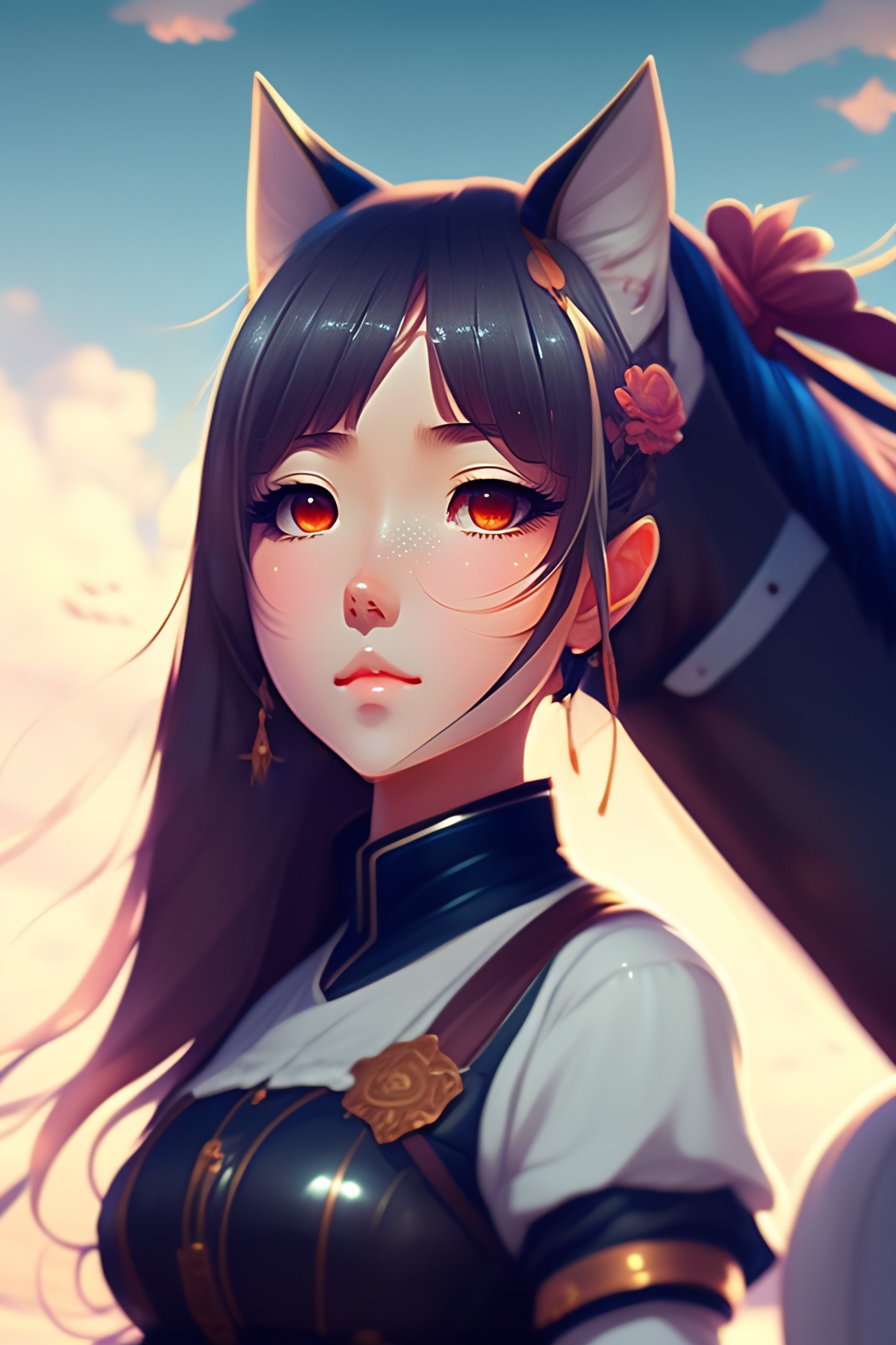 Lexica - Portrait of cute girl, cloudy sky background lush landscape ...