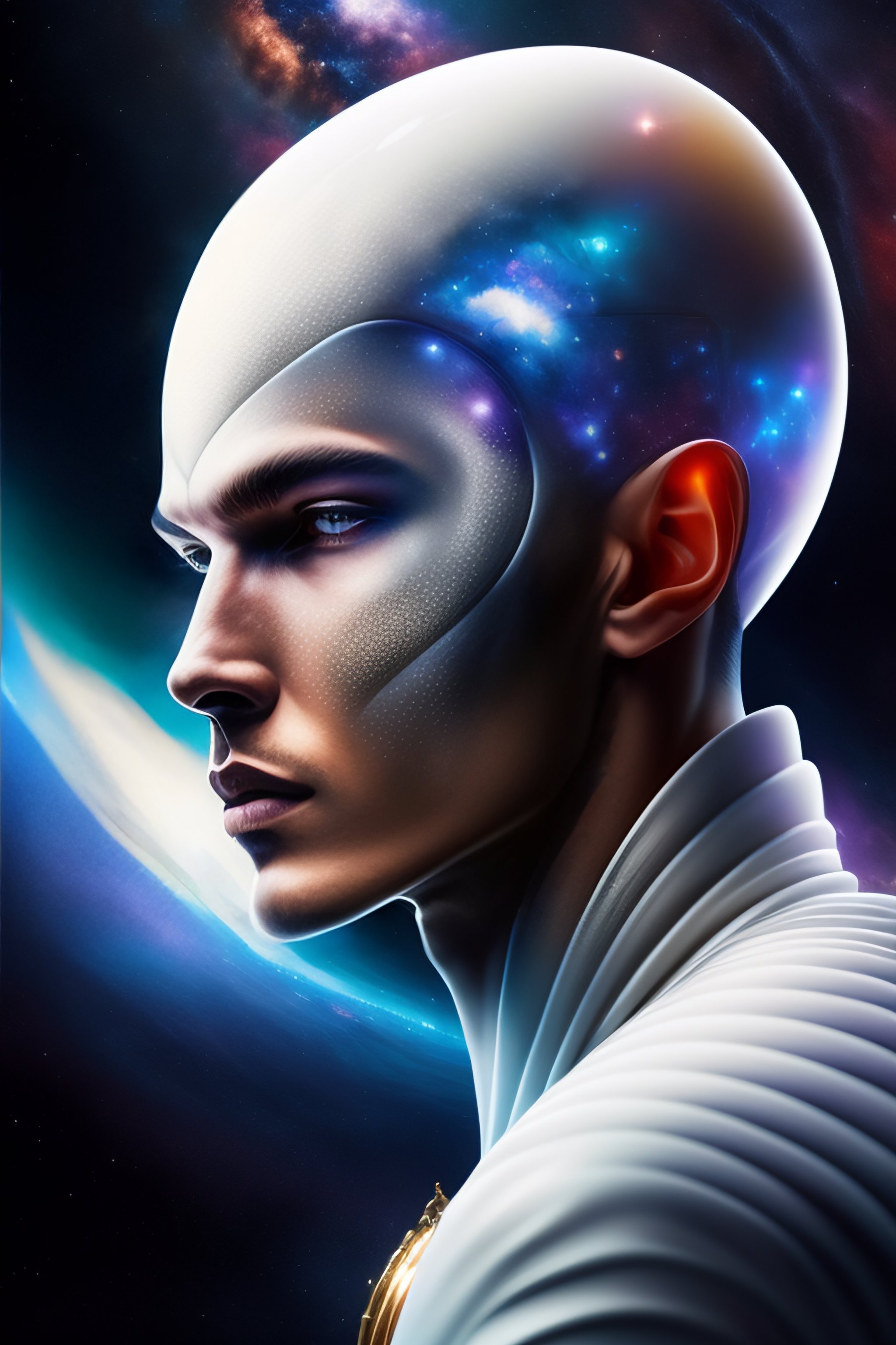 Lexica - Hyperdetailed portrait of a male white alien in a foreign galaxy