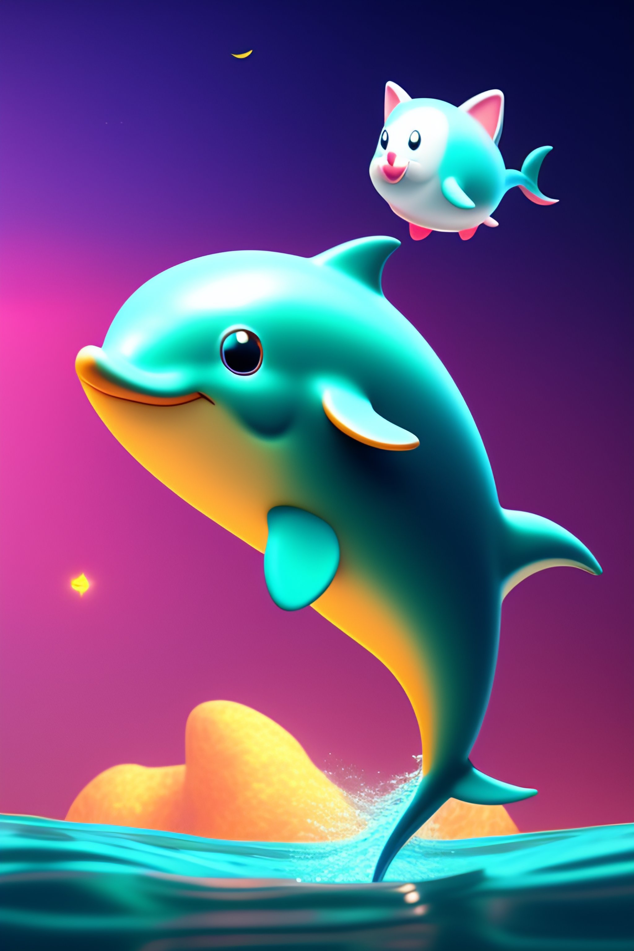Lexica - Happy cute dolphin and cat cartoon character in old disney ...