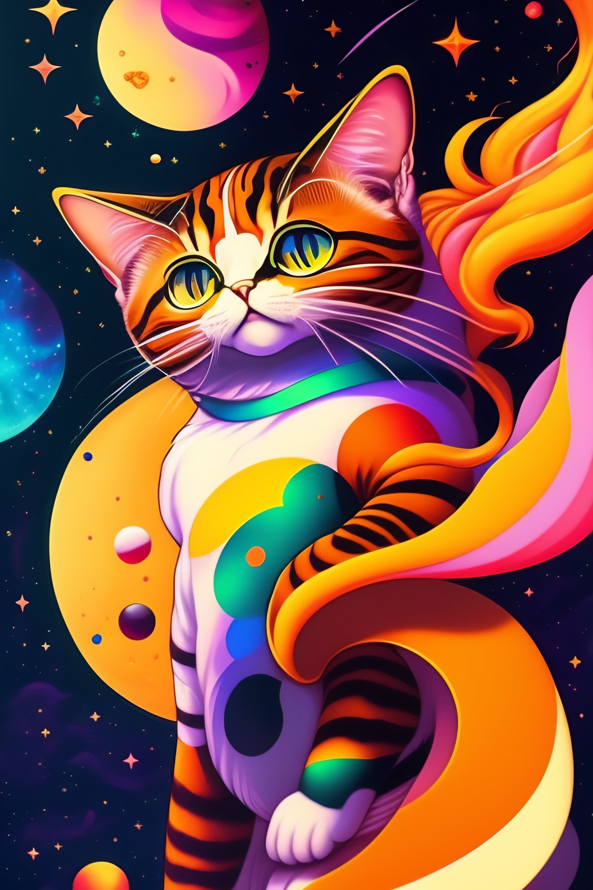 Lexica - Poster art by Tomokazu Matsuyama, featured on pixiv, space art, 2 brown cats, 2d game ...