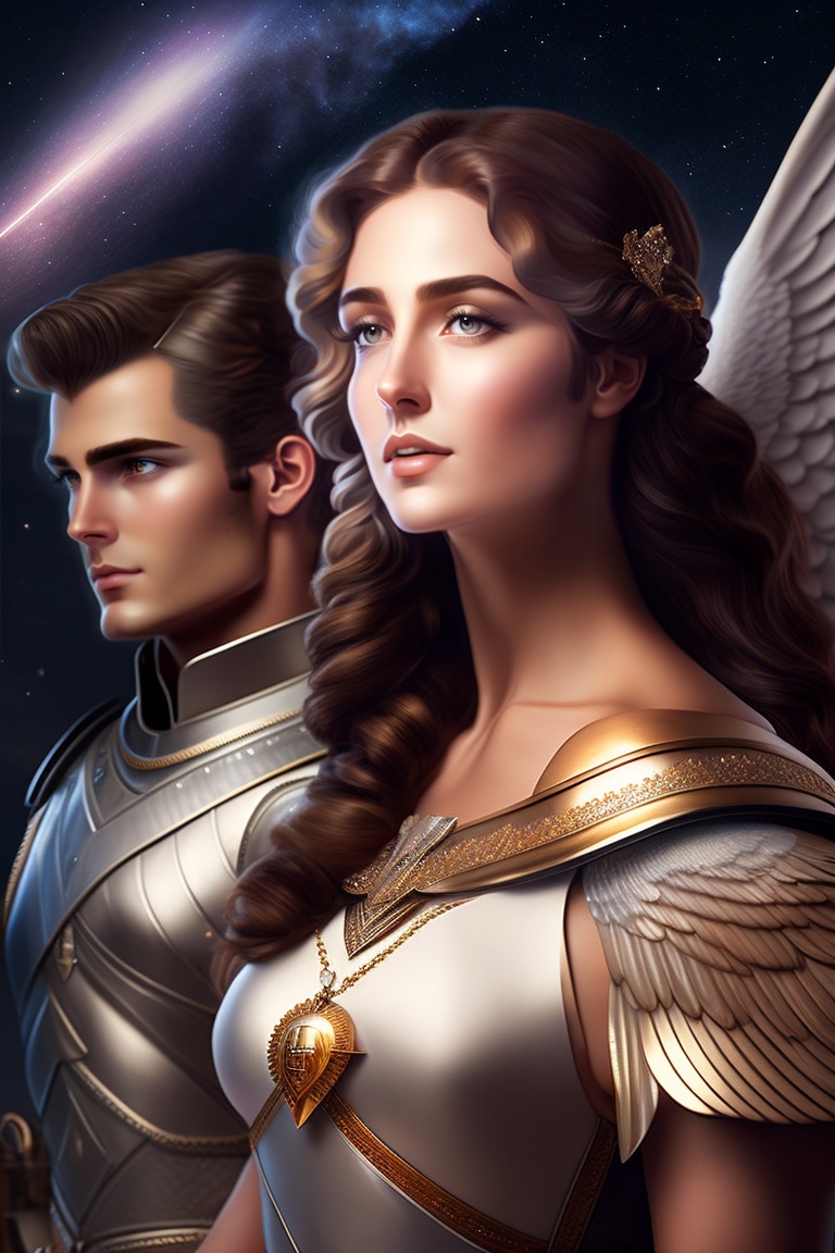 Lexica - Three people. A beautiful Greek goddess Athena with wavy brown ...