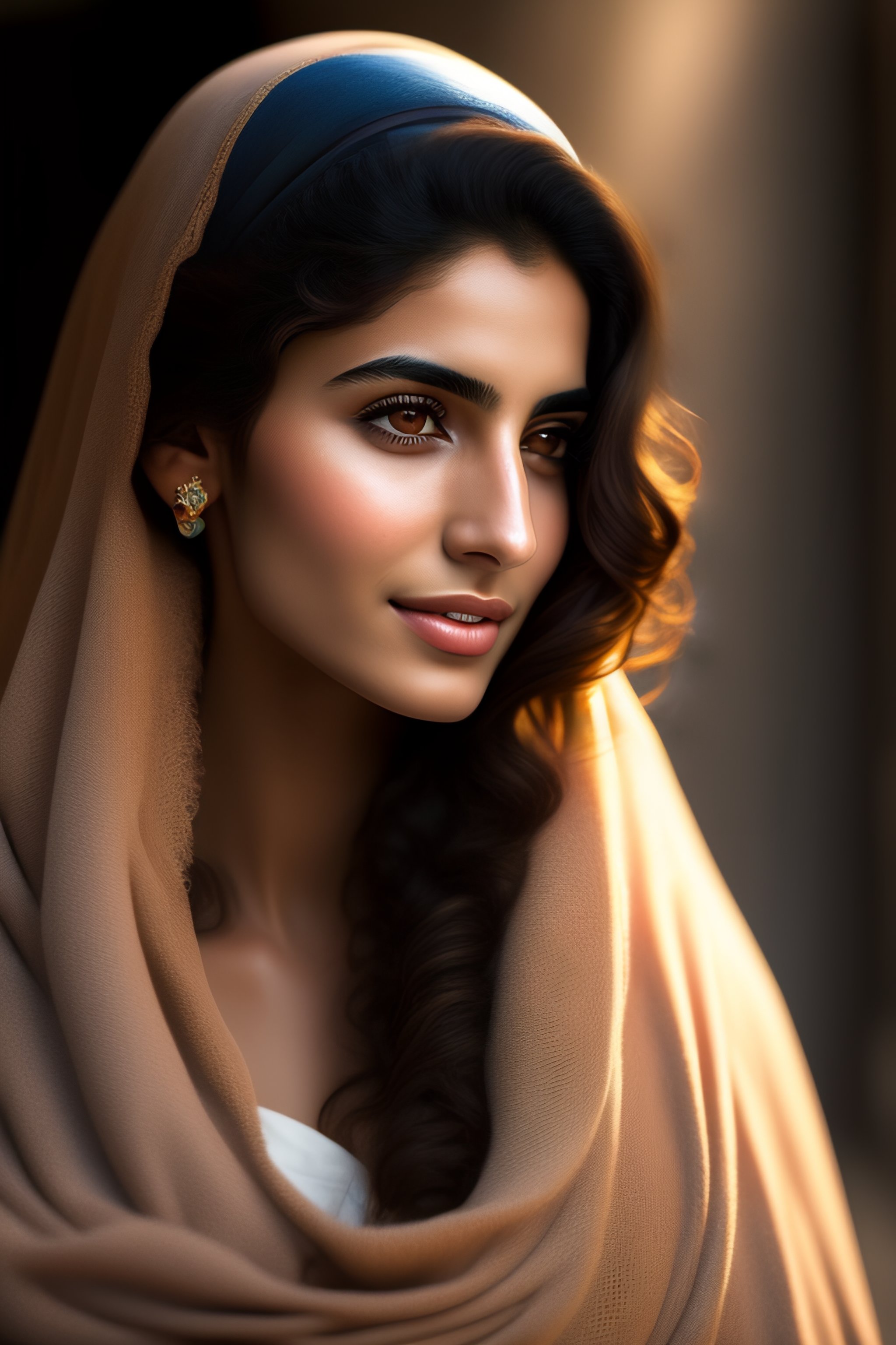 Lexica - Young middle eastern woman , pretty nose , wavy hair , , round ...