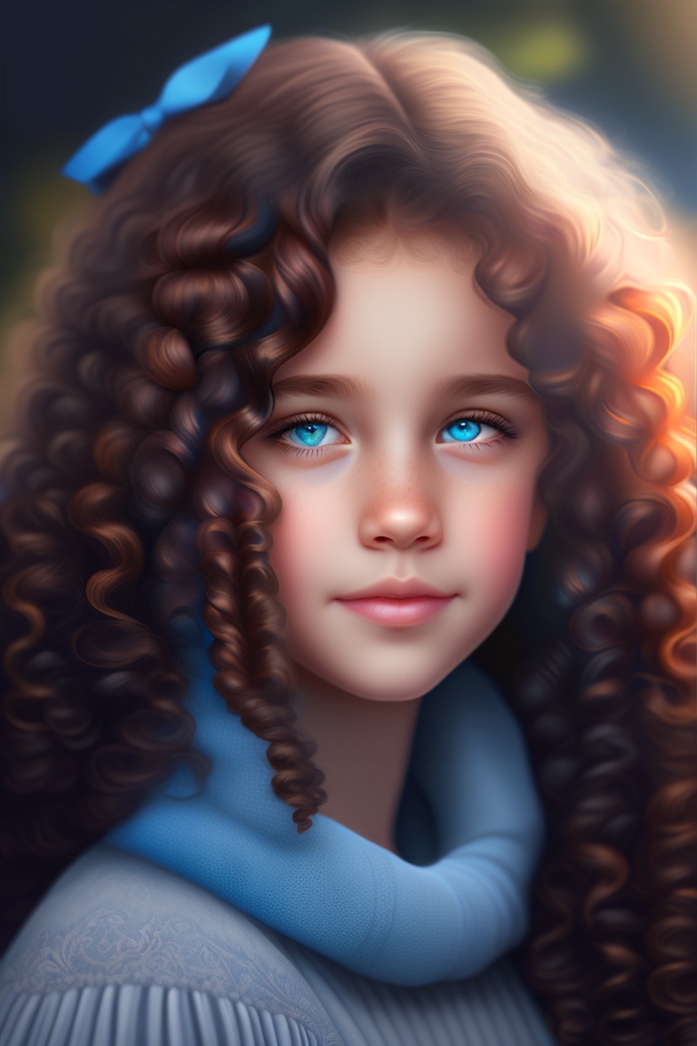 Lexica Girl Pretty Brown Curly Hair Blue Eyes