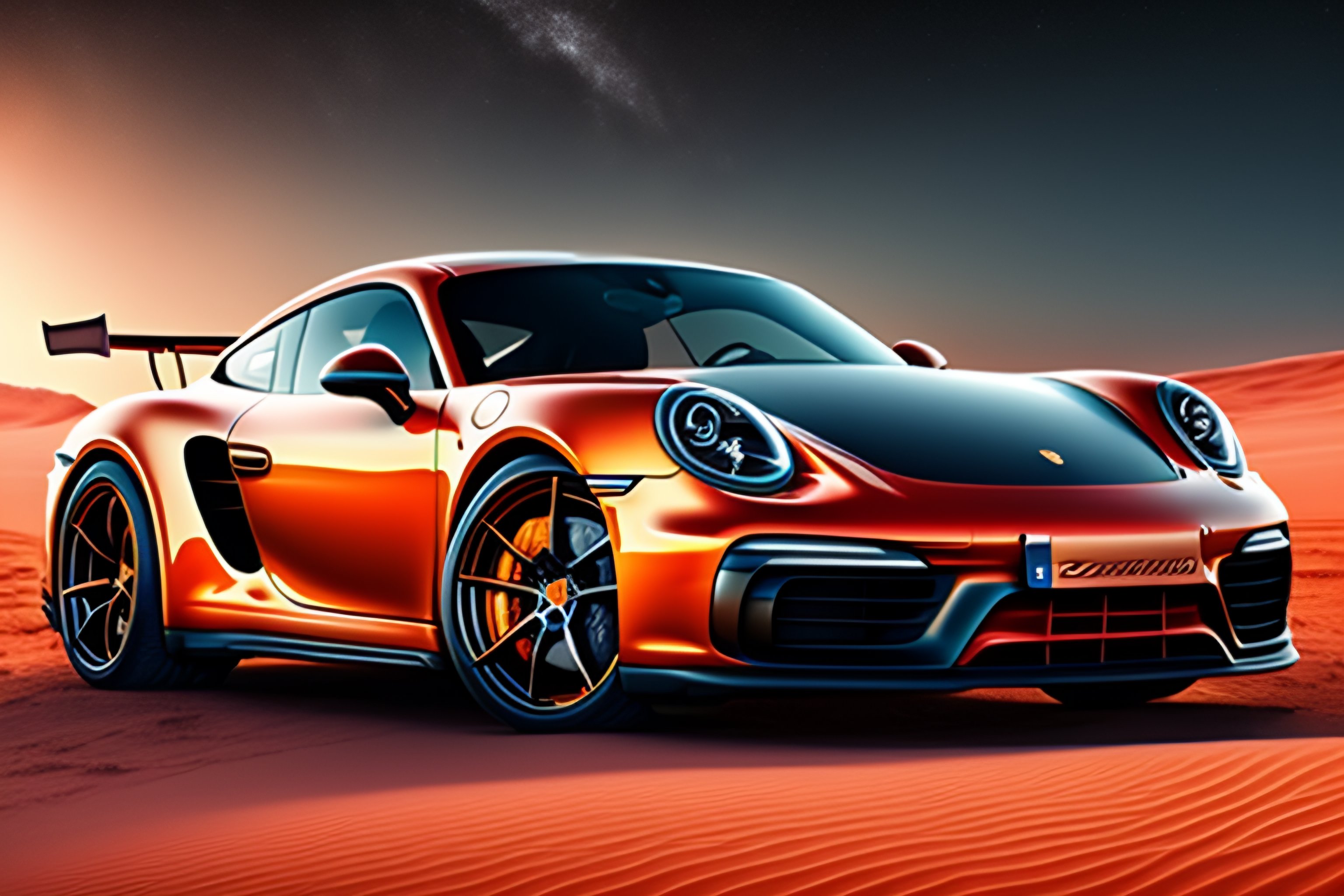 Lexica - Porsche car is driven in mars around millions of stars