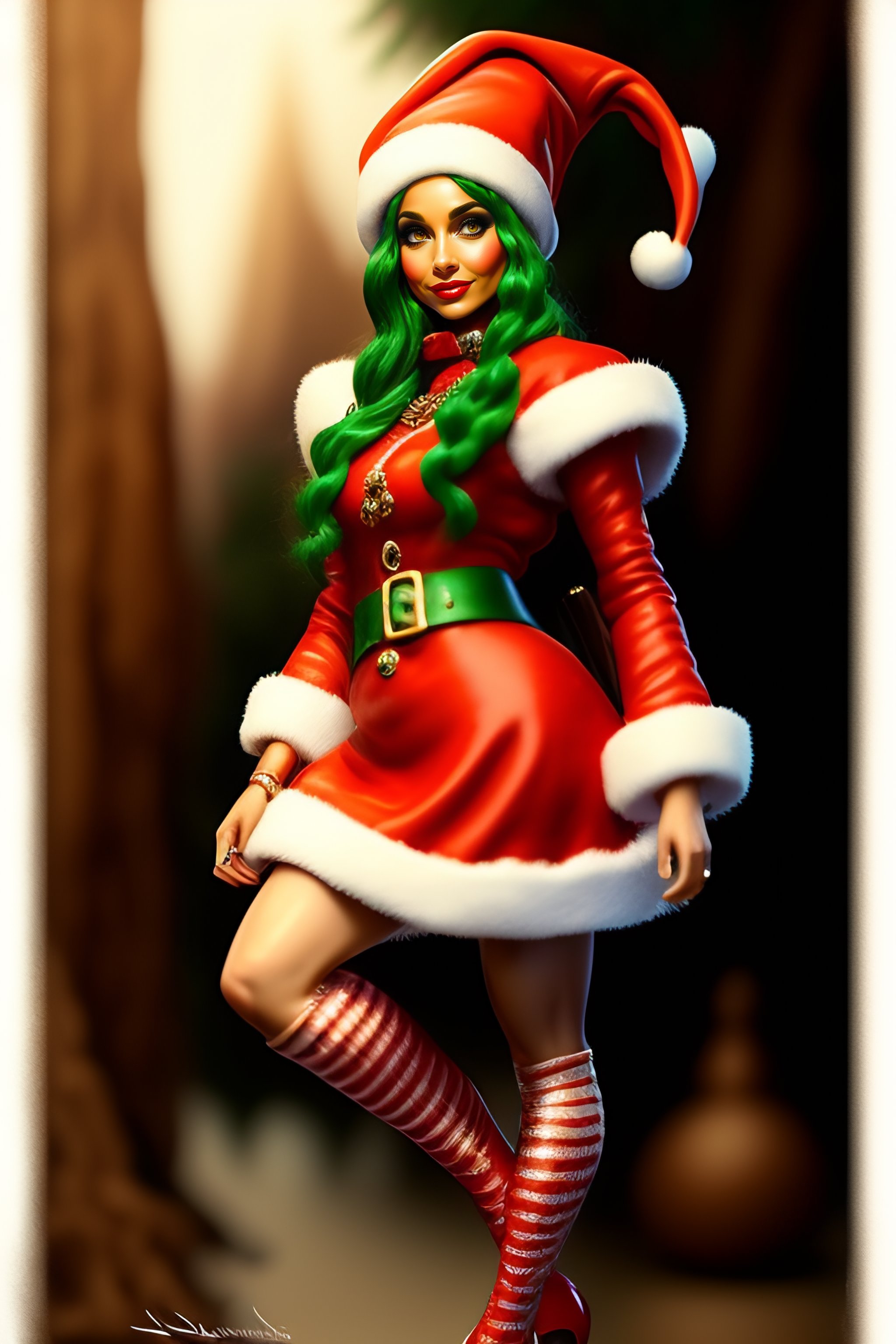 Lexica - Short female, santa's elf, holiday, painted style, hyper ...