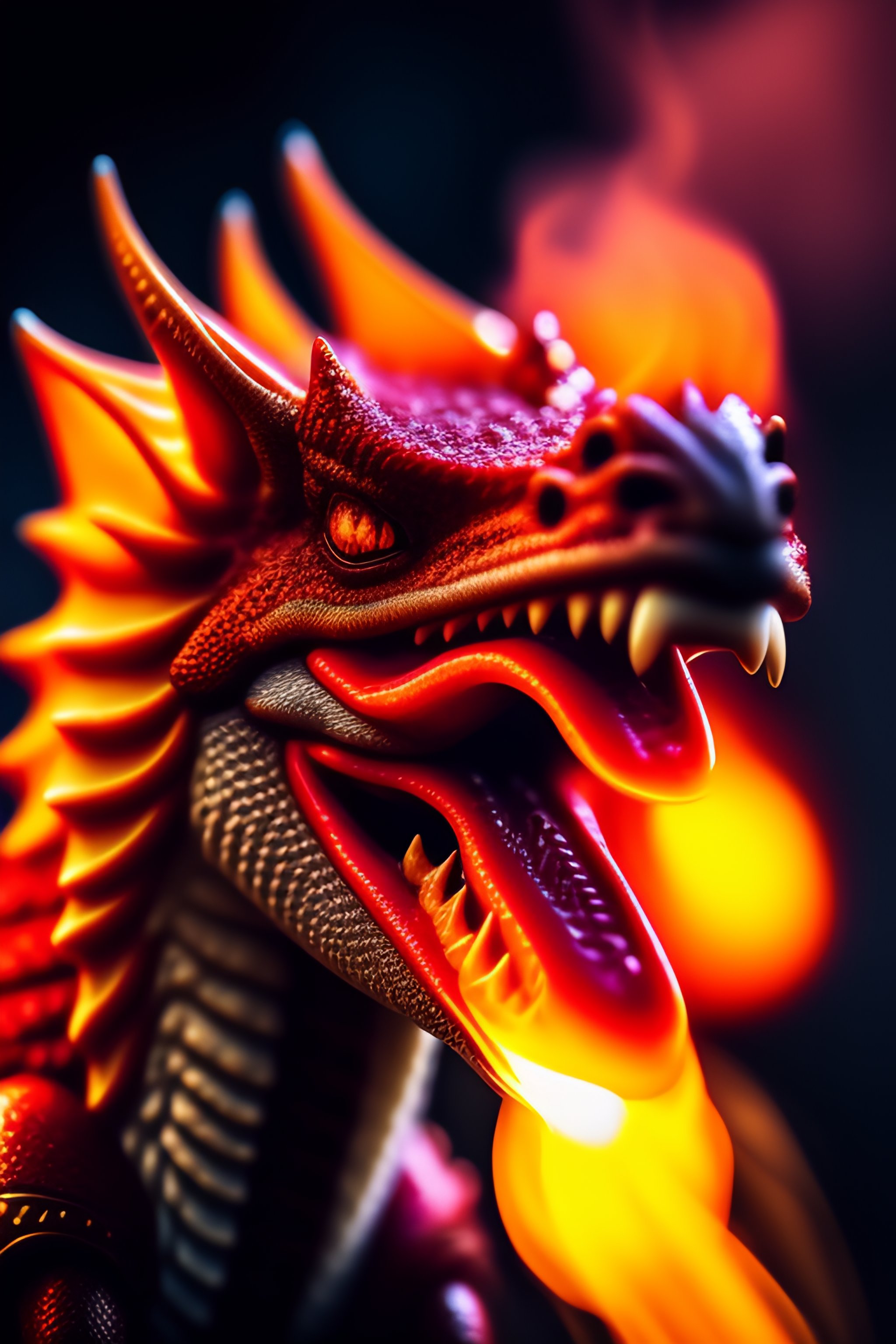 Lexica - Vintage macro photo of a tiny angry dragon shooting fire from ...