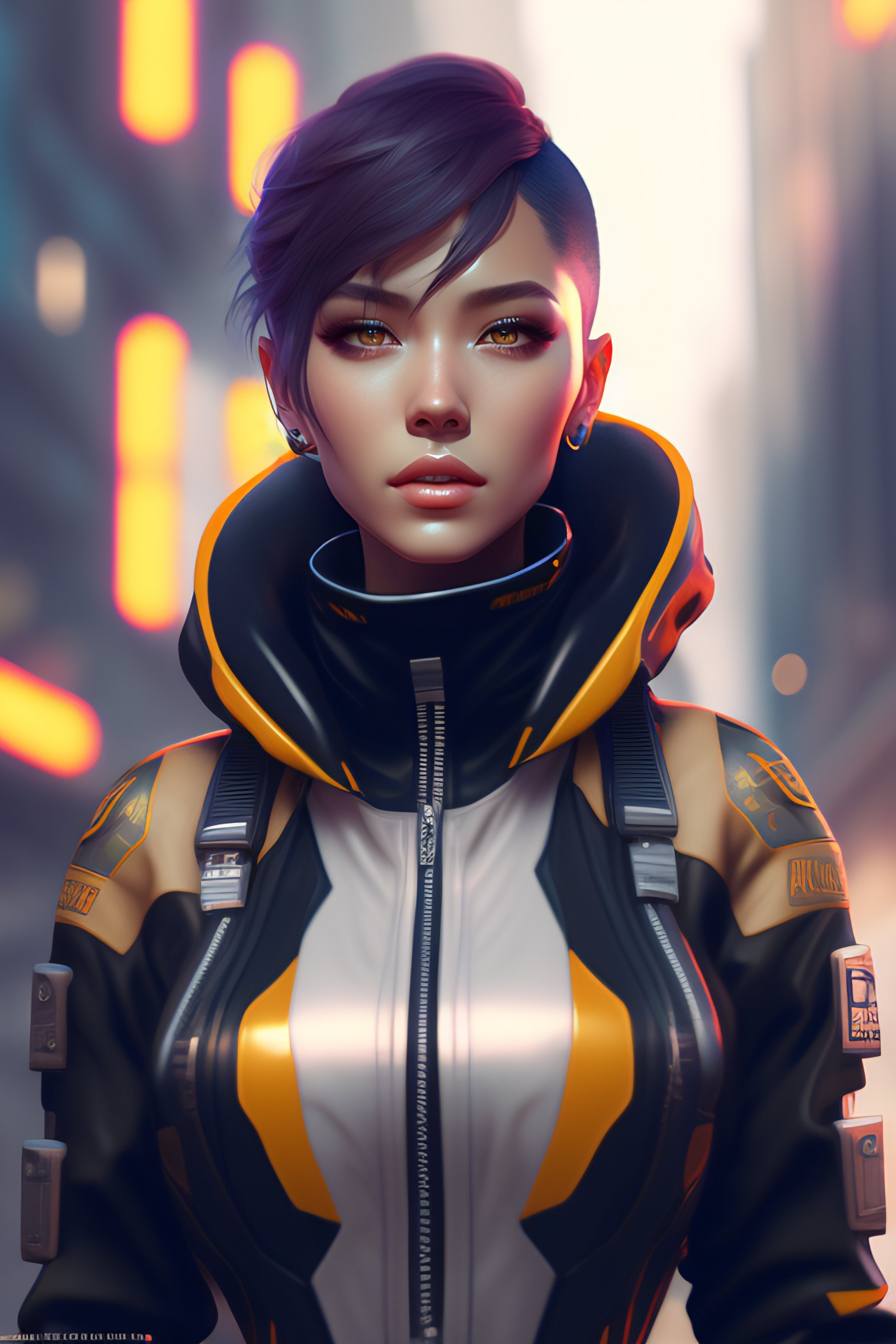 Lexica - Mech Punk clothes with short hair girl, battle status, hyper ...