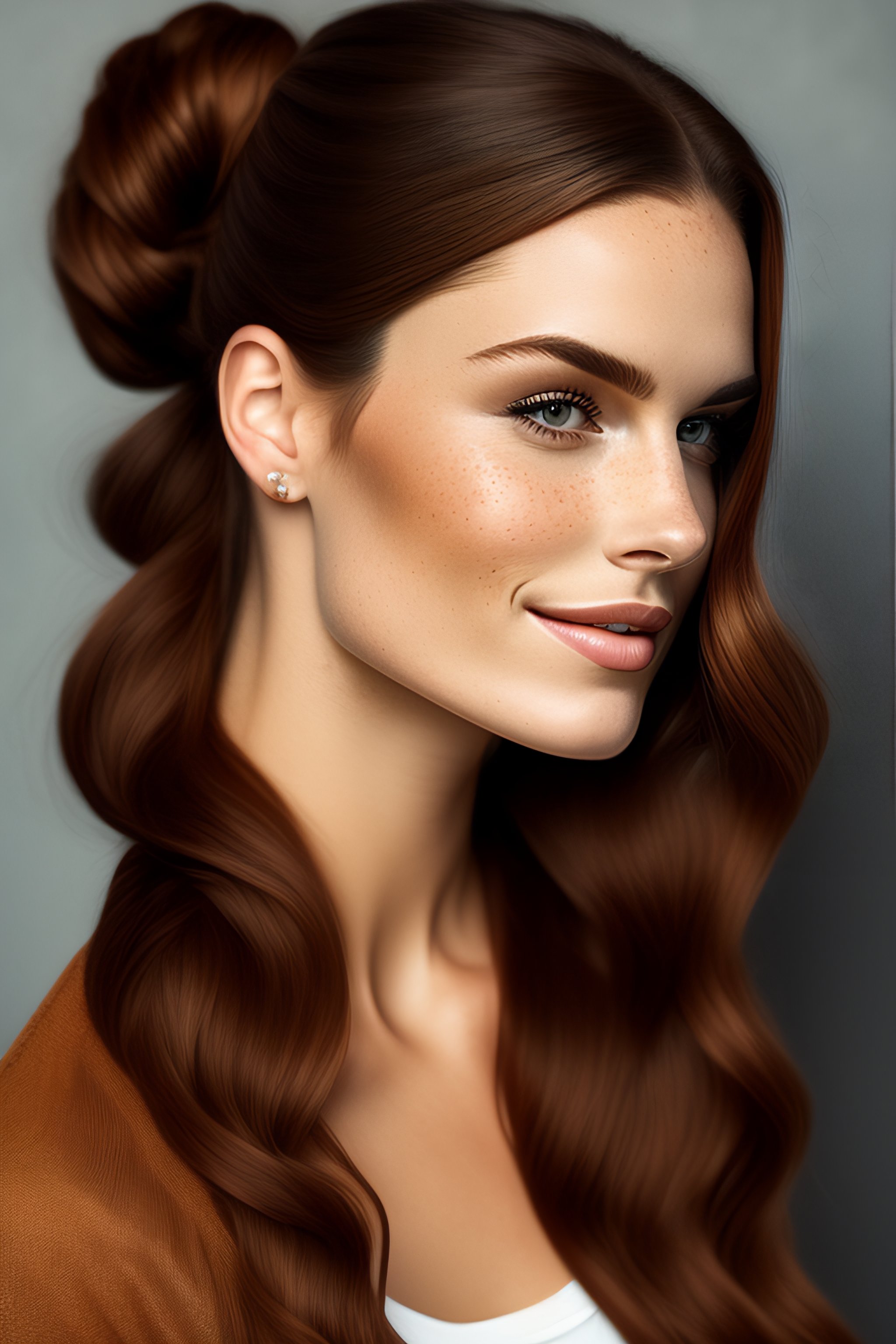 Lexica - Portrait of cute young women with brown hair and freckles ...