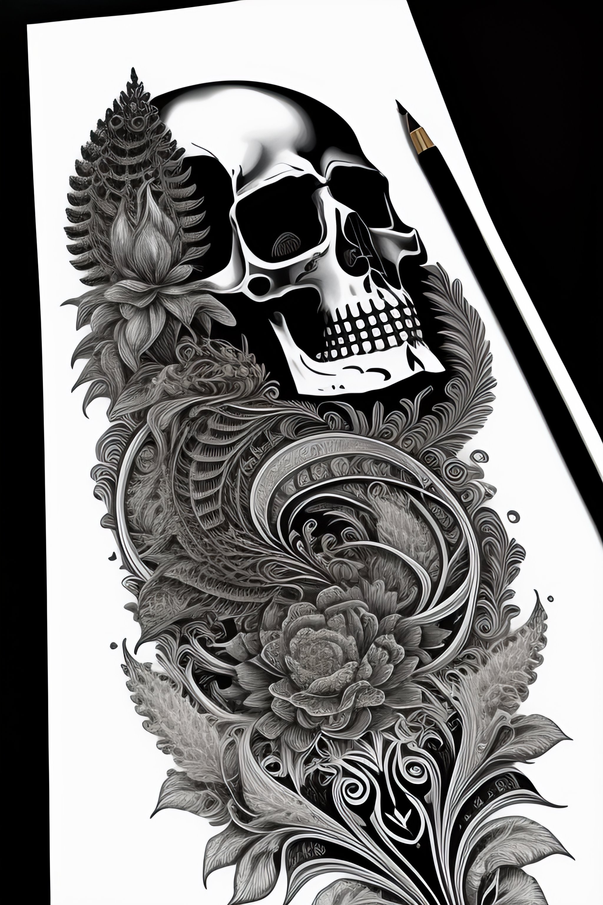 Lexica - Skeleton, ink illustration, black and white, fine lines ...