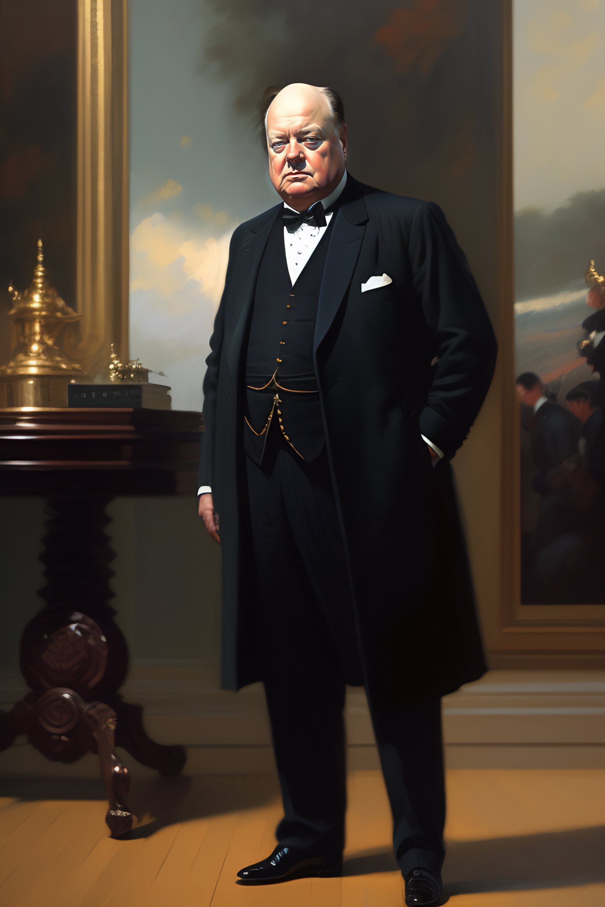 Lexica - Full shot body photo of Winston Churchill, professional ...