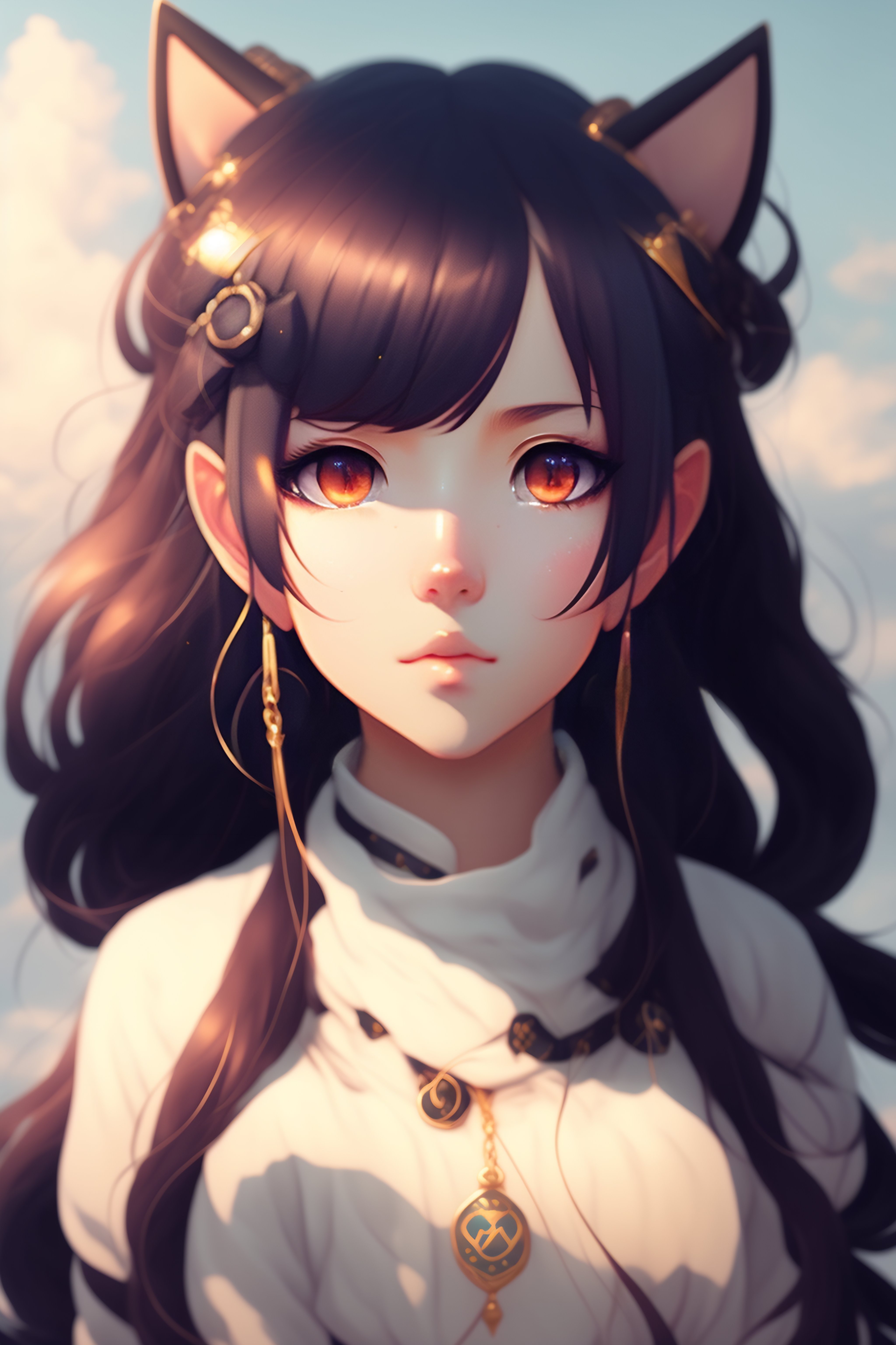 Lexica - Portrait of cute catgirl, cloudy sky background lush landscape ...