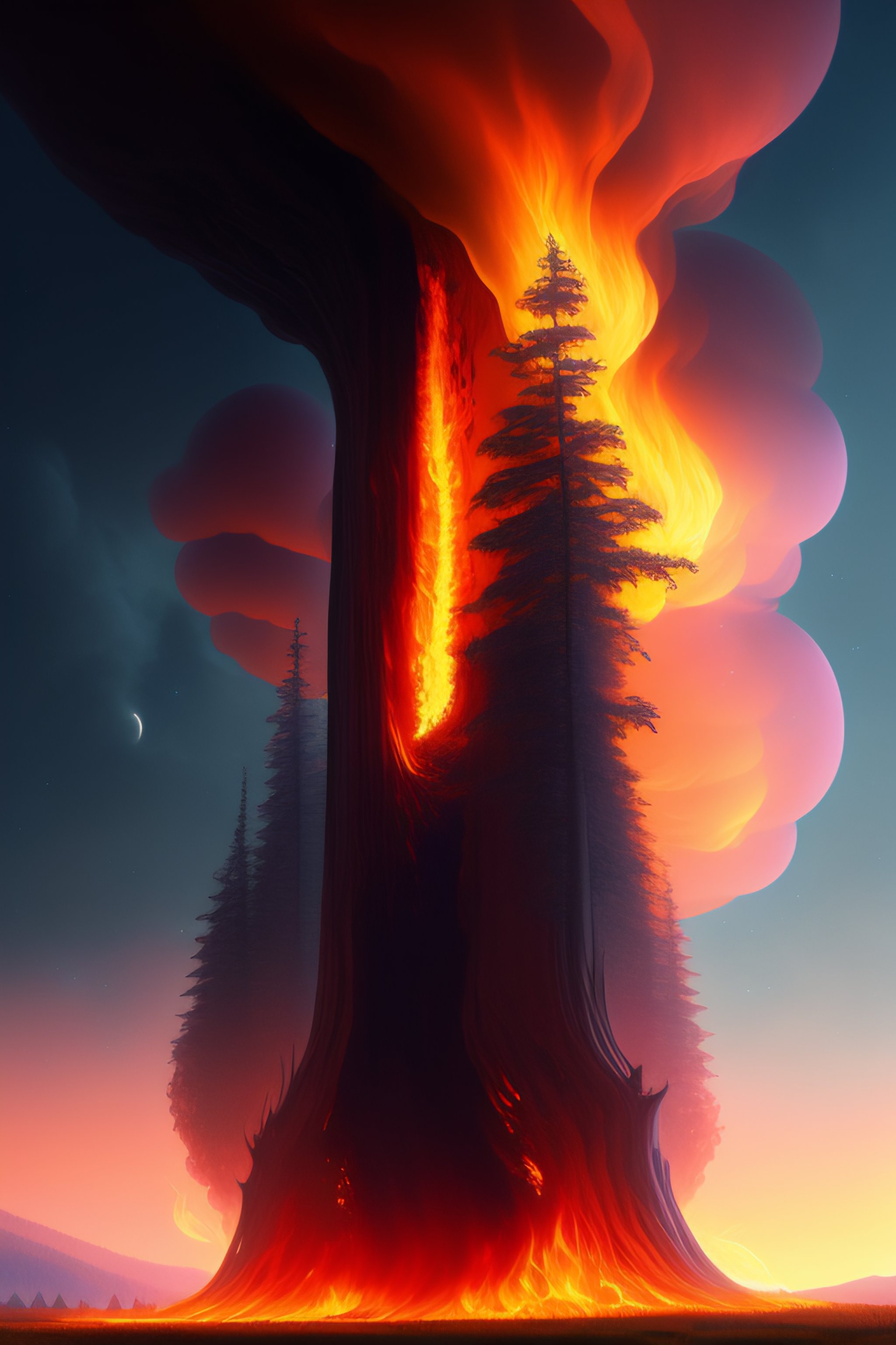 Lexica - Giant redwood on fire, concept art, highly detailed, cosmic horror