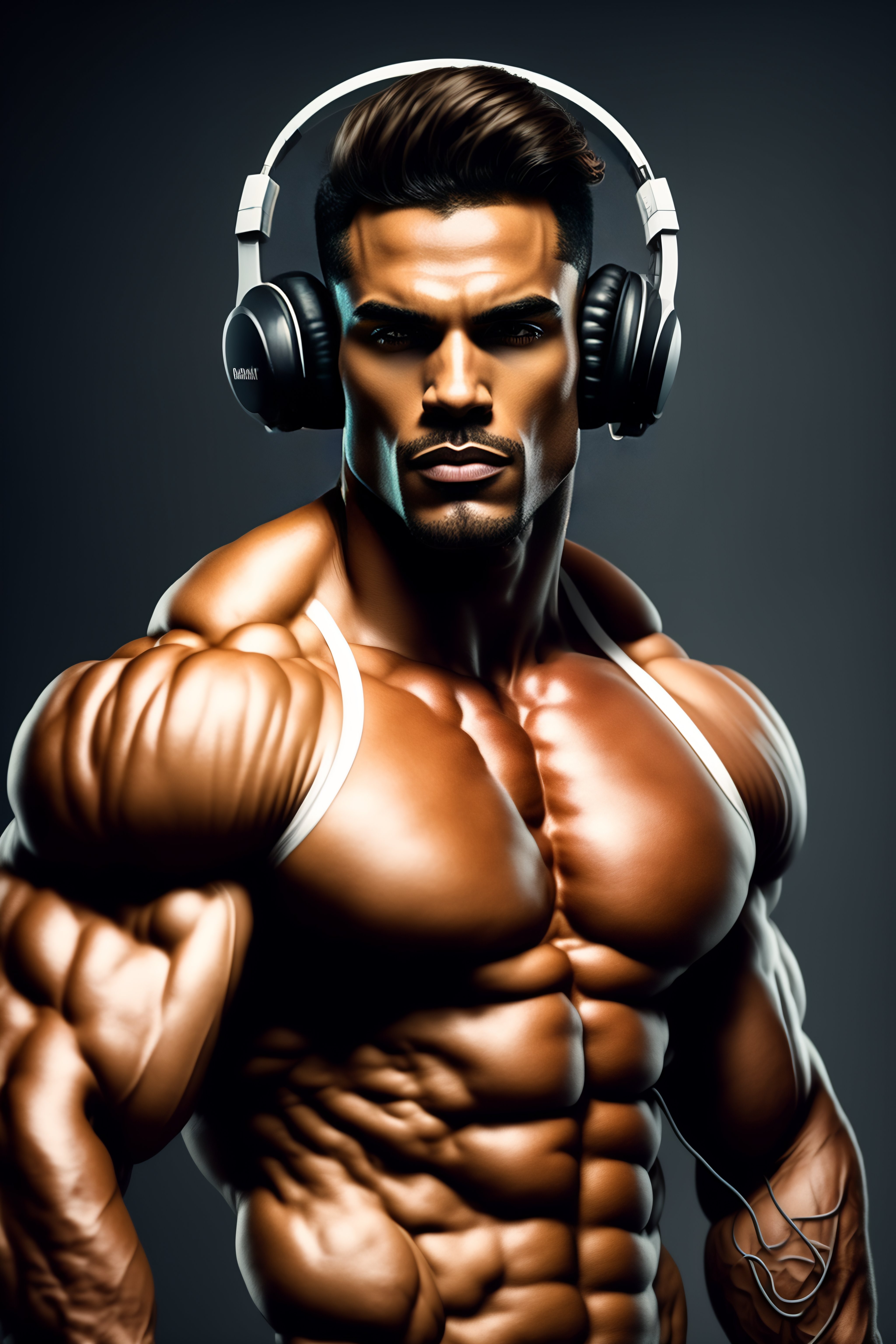 Lexica - Handsome muscle man with headphones