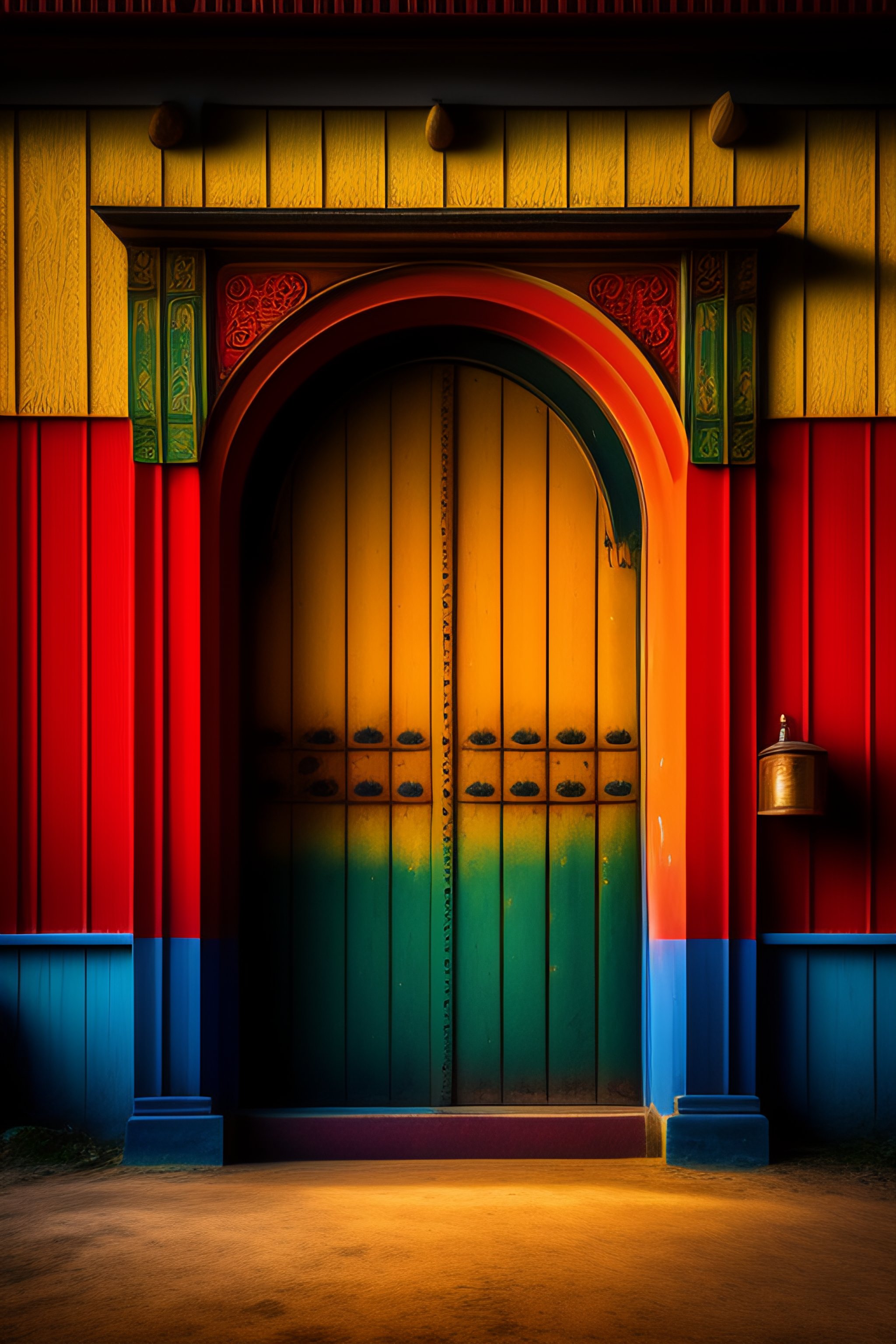 Lexica - Old circus door, vintage, sand on the floor, yellow lights ...