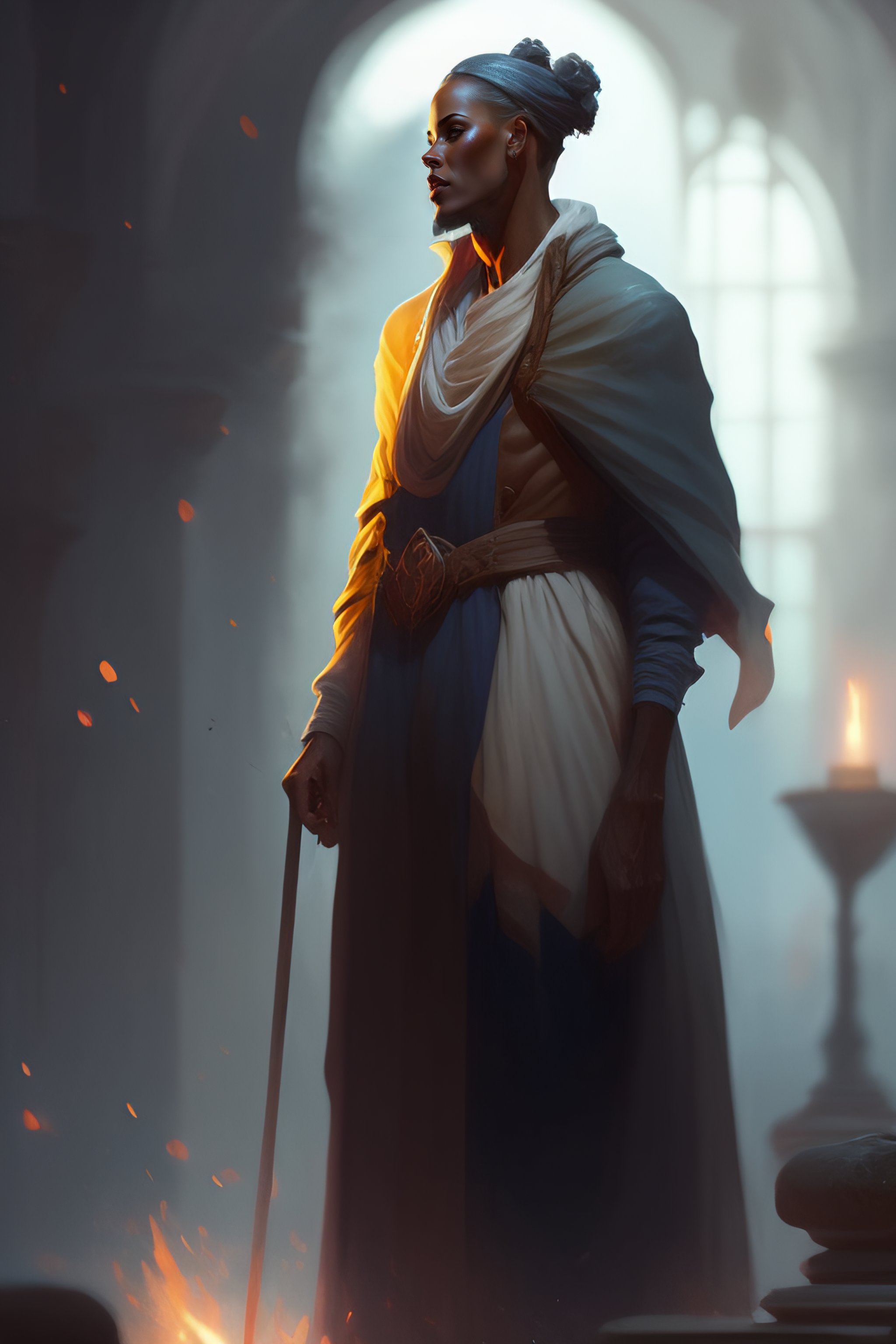 Lexica - Medieval old decrepit mage, full body pose, barefoot ...