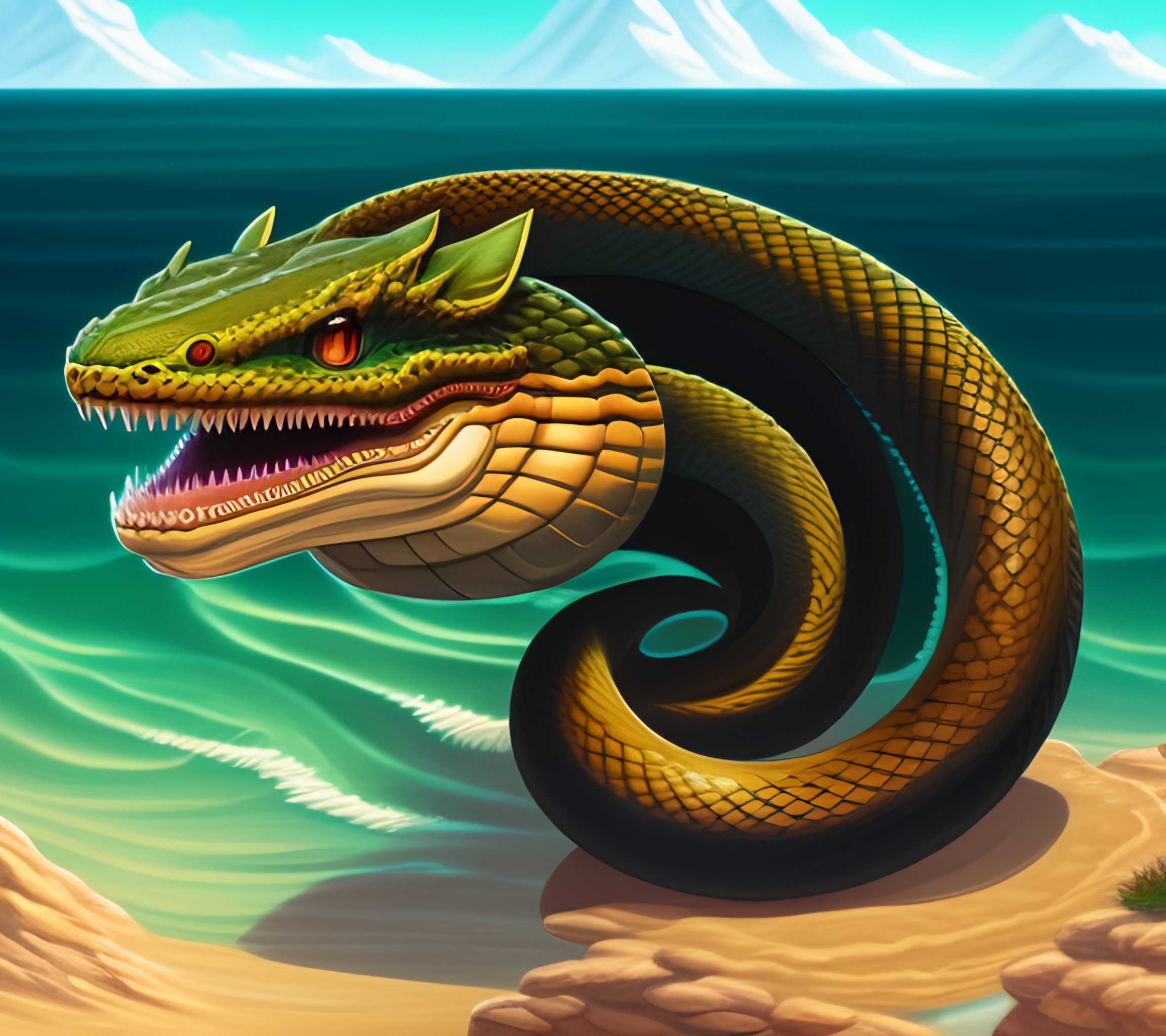 Lexica - Top down full body view of a snake monster fantasy ghibli art ...