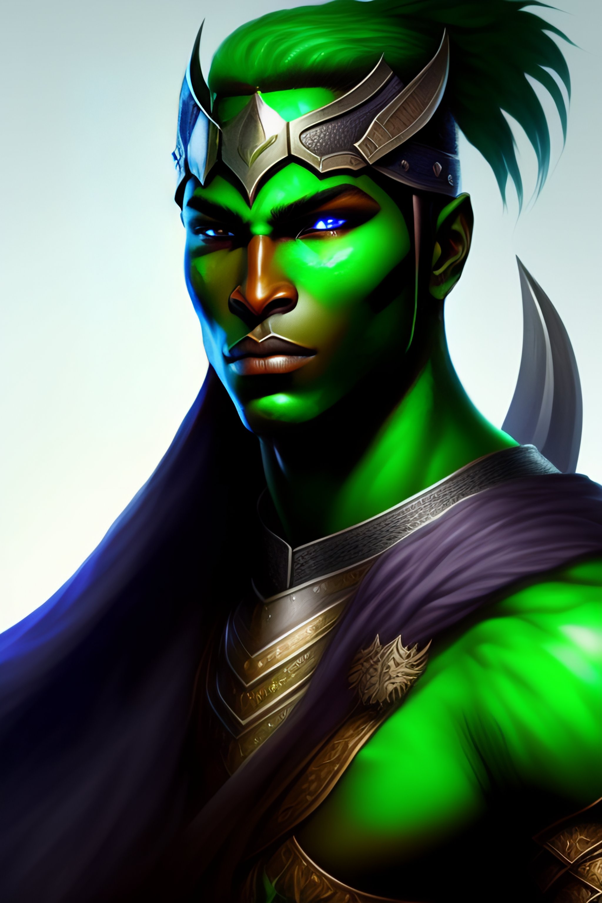 Lexica - Half-drow male good warrior with ble skin Green eyes and basic ...