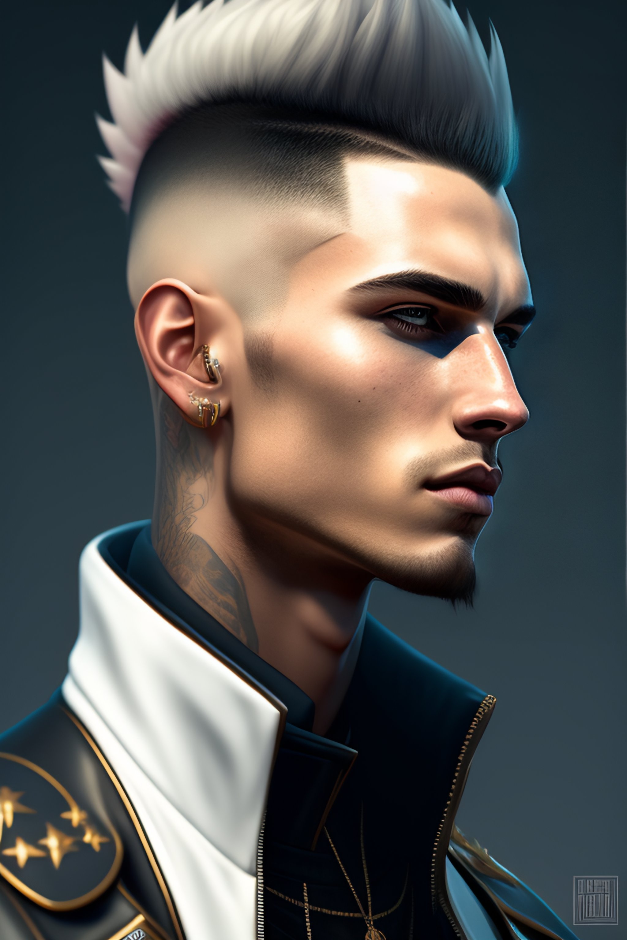 Lexica - Portrait of a white young male punk, shaved sides of head, bad ...