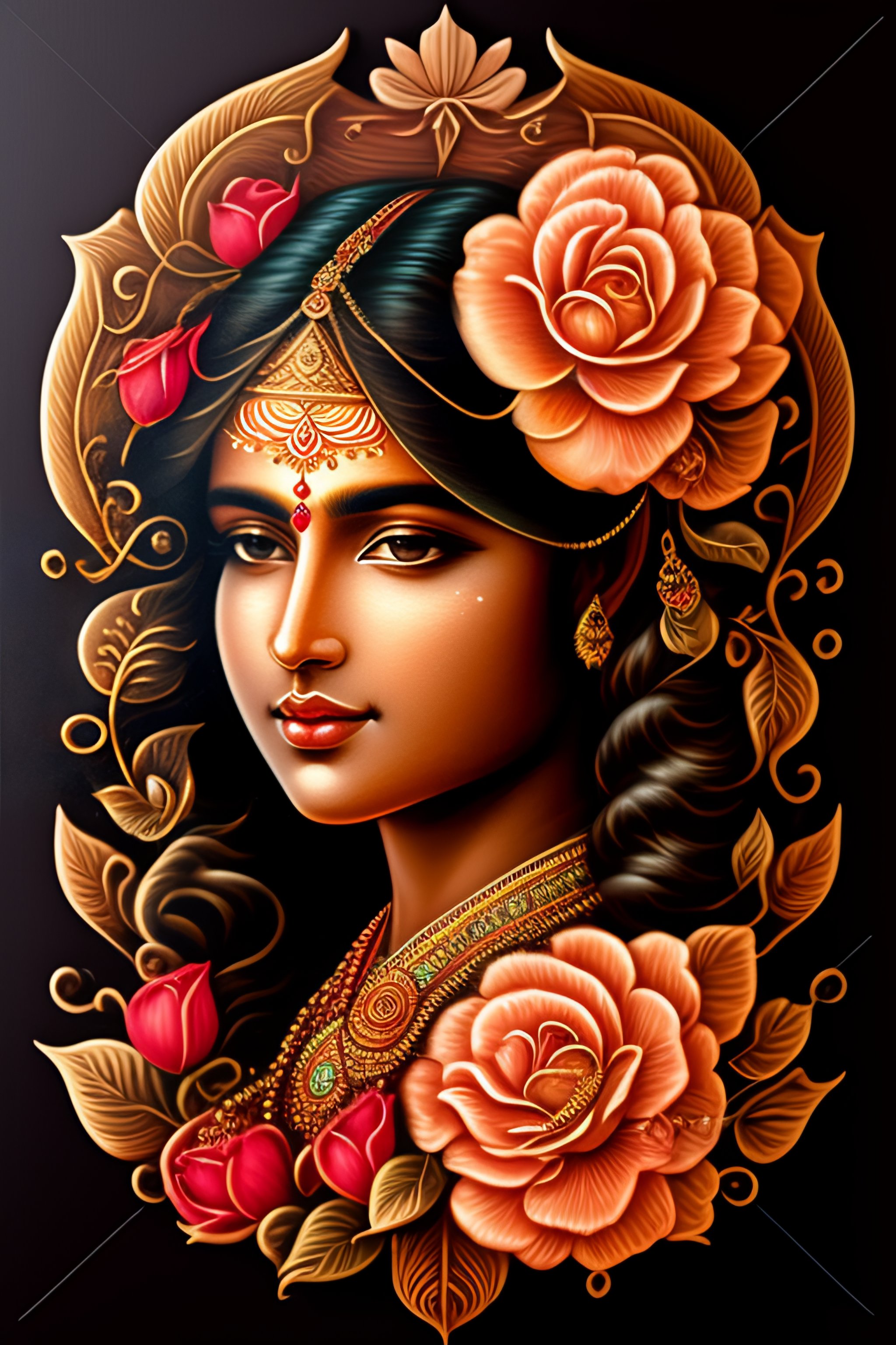Lexica - Indian girl with classical floral elements emanating from ...