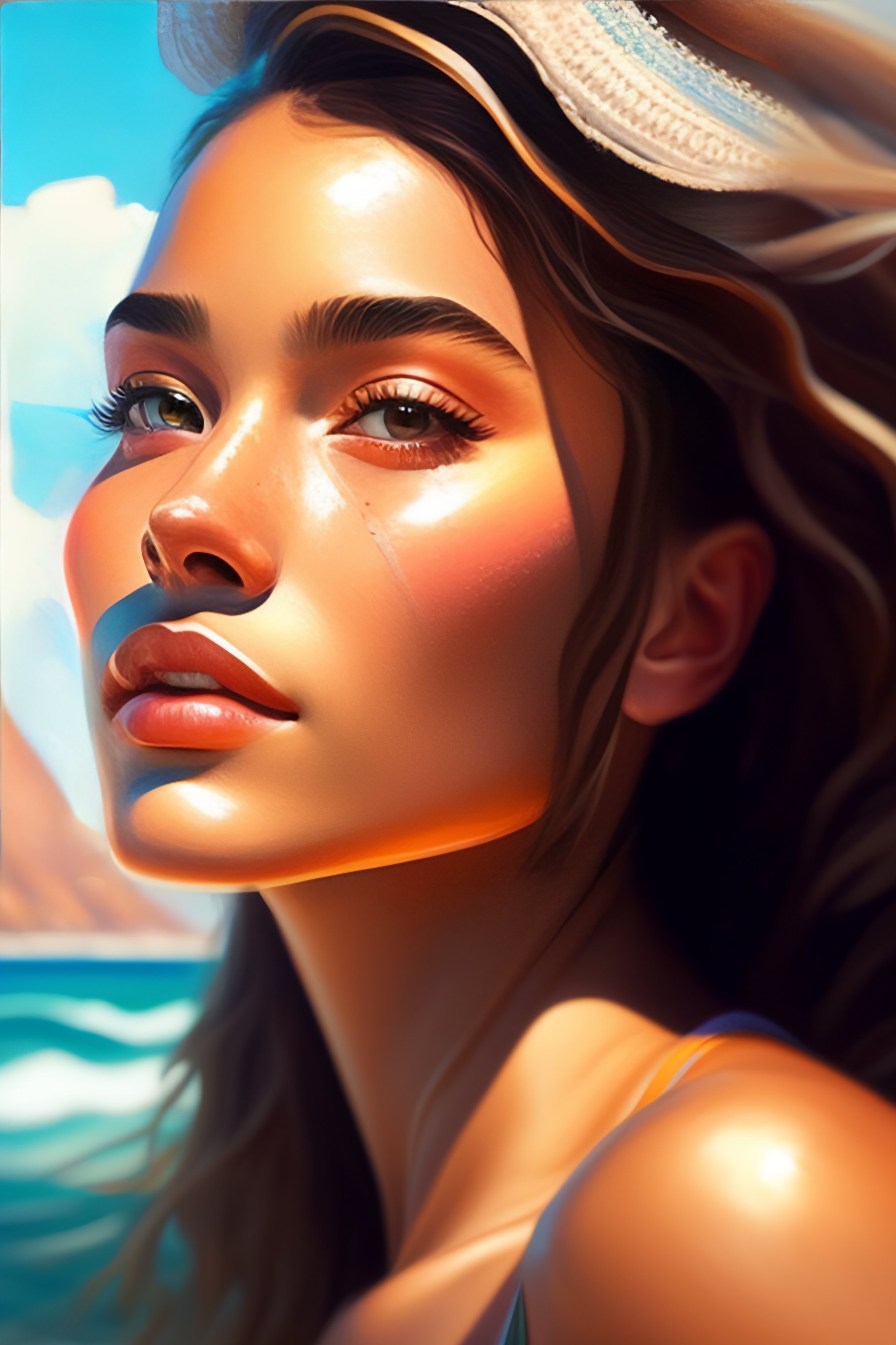 Lexica - Detailed portrait of cute calm Bella Poarch, leaning forward, winking, looking up ...