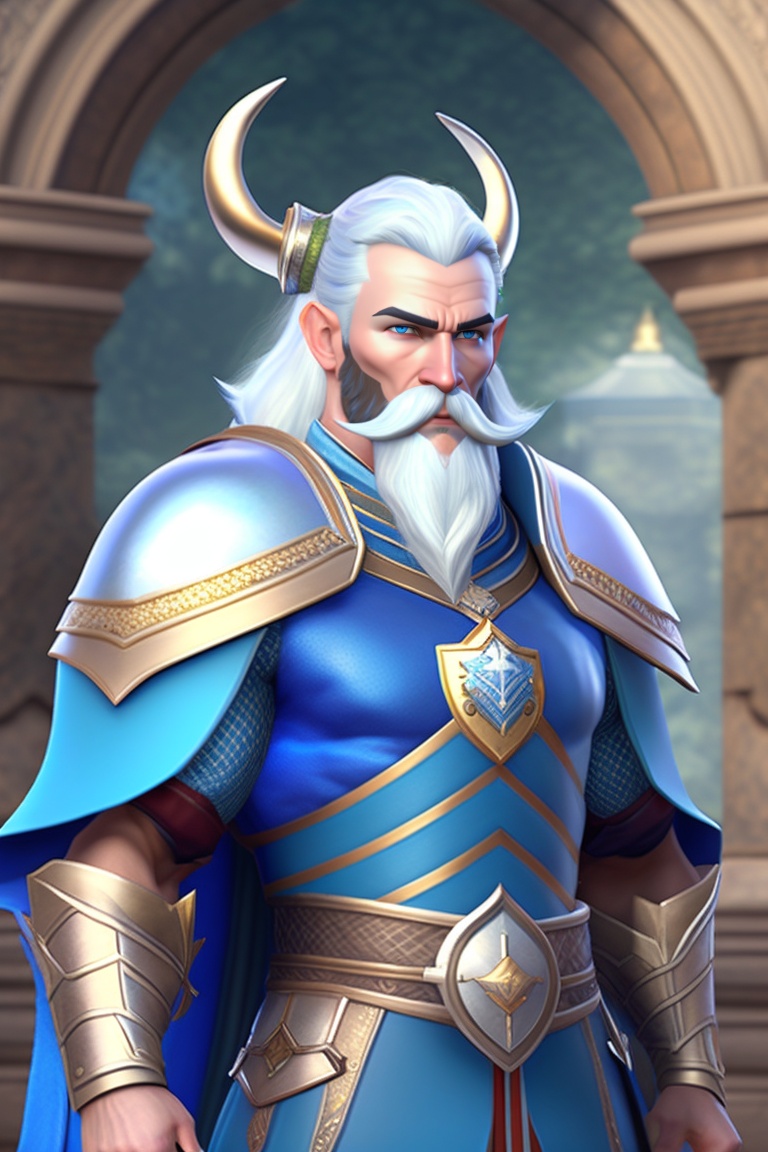 Lexica - The blue elf knight of Albion with a long, white moustache