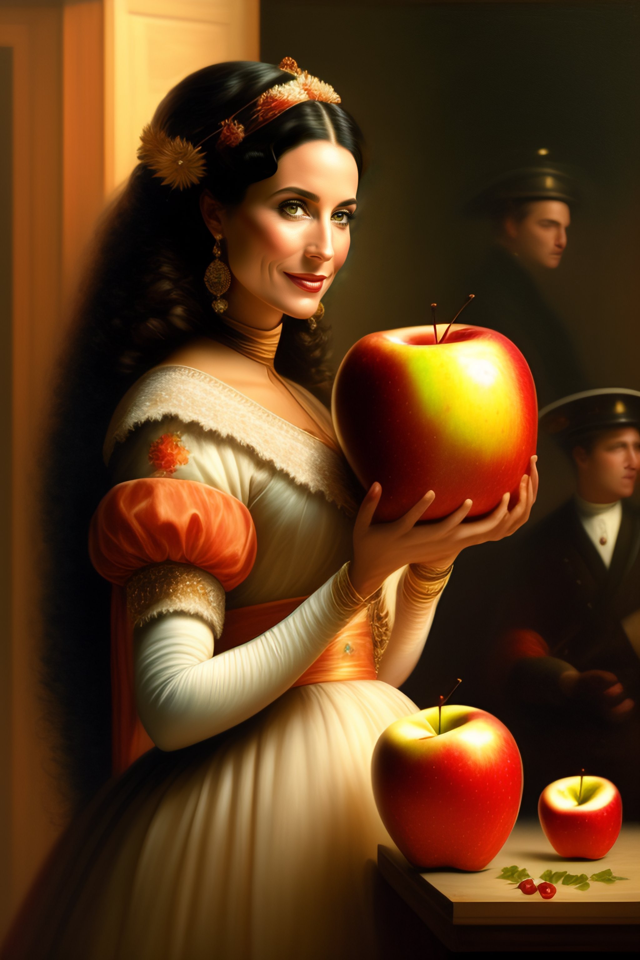 Lexica - Woman holding apple night