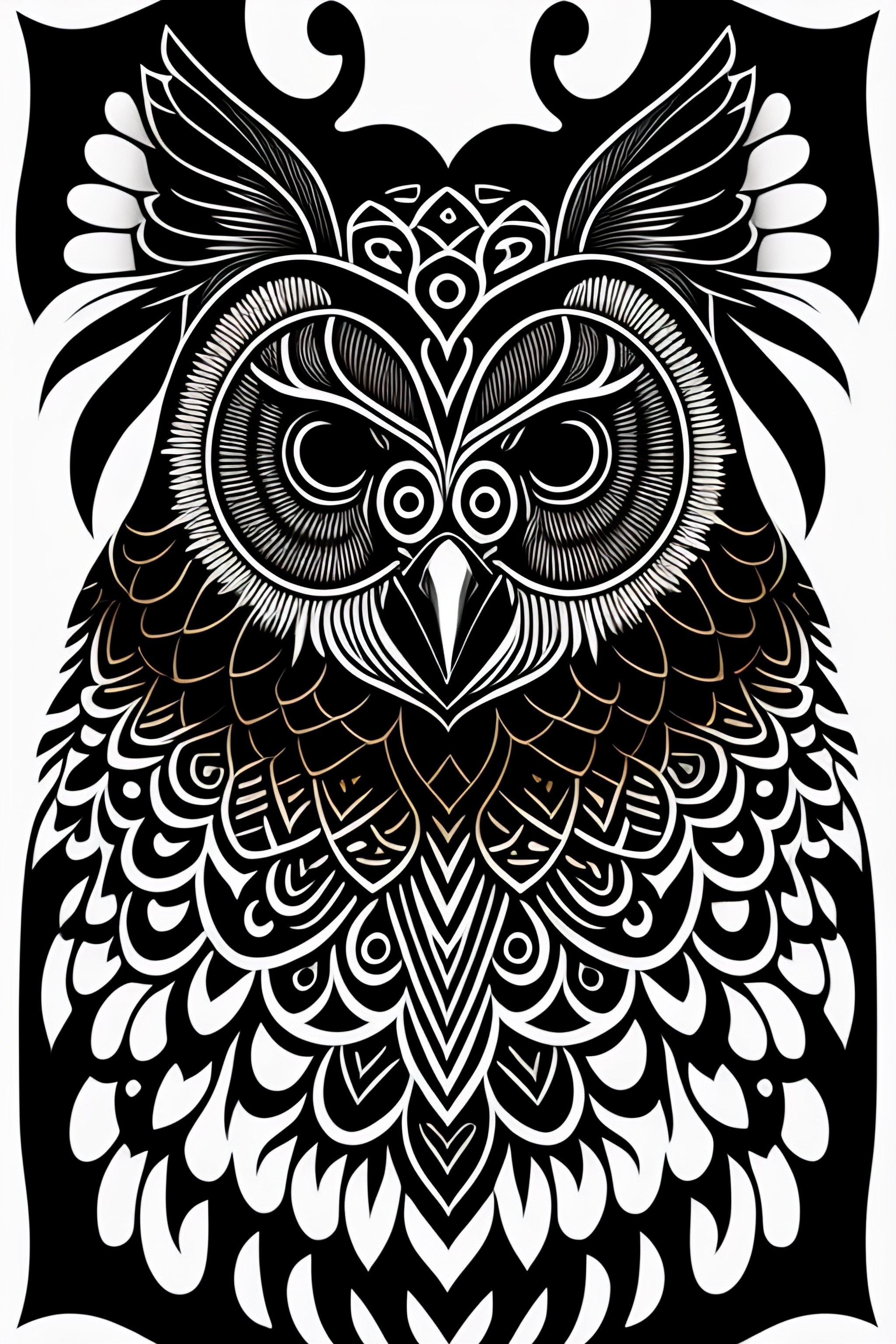 Lexica - Symmetry, one owl head and only facing front, glare, black and ...