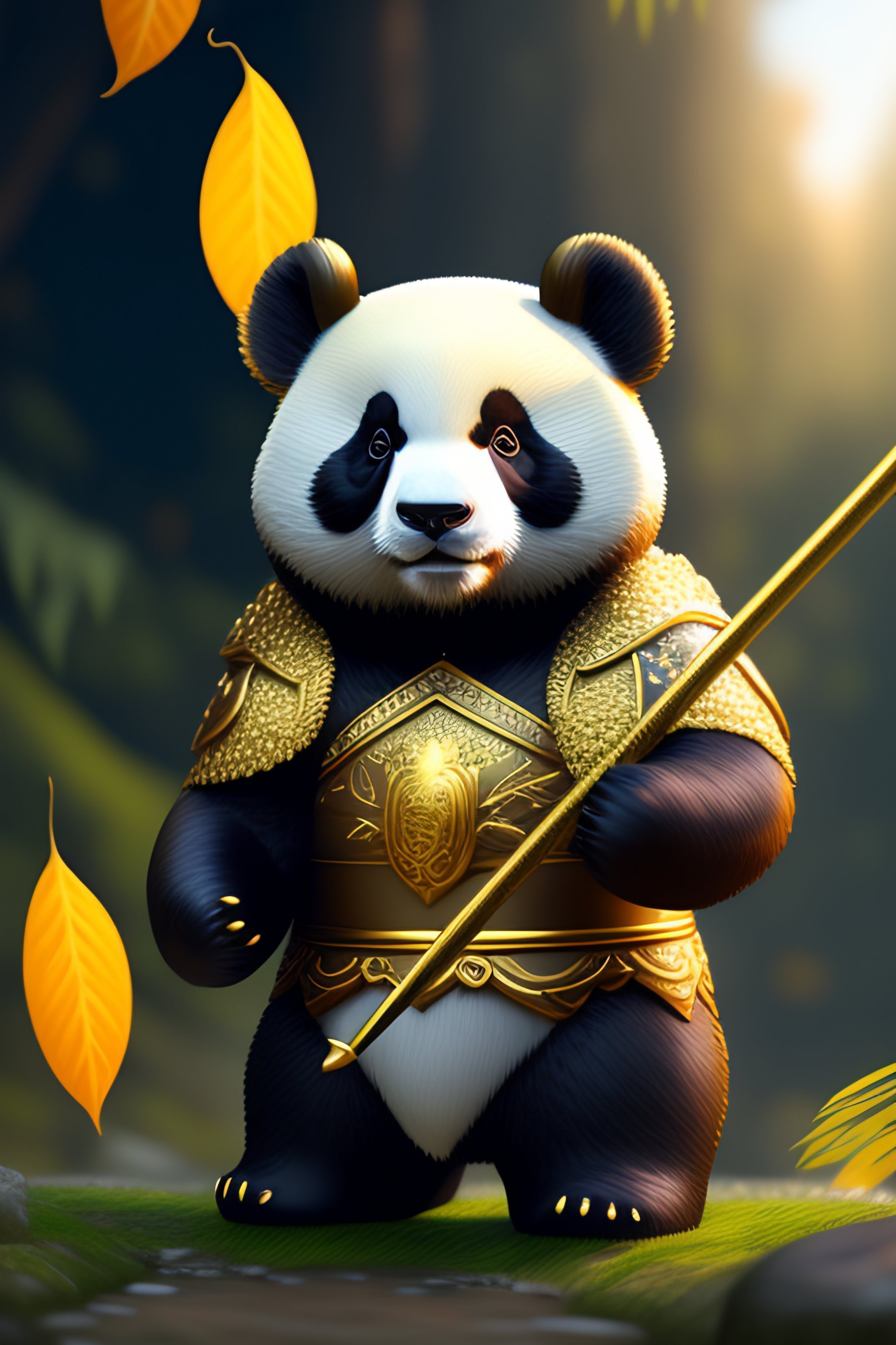 Lexica - Golden decorated panda with beautiful white furr, holding ...
