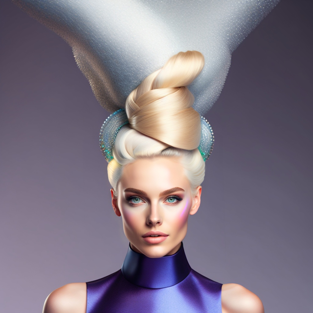 Lexica - Blonde woman has an endlessly tall twisted column of silver ...