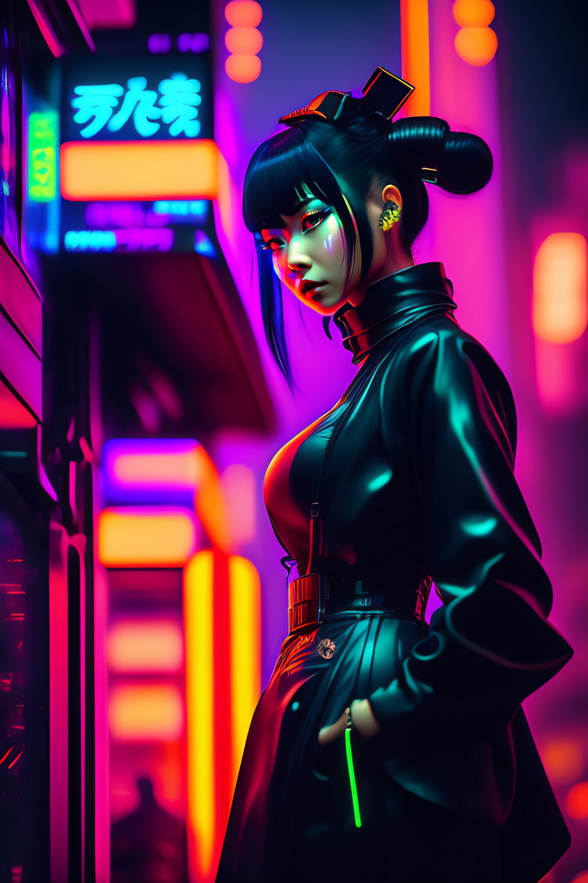 Lexica - Full body,Cyber goth Geisha in a tokyo city, Pretty Face ...