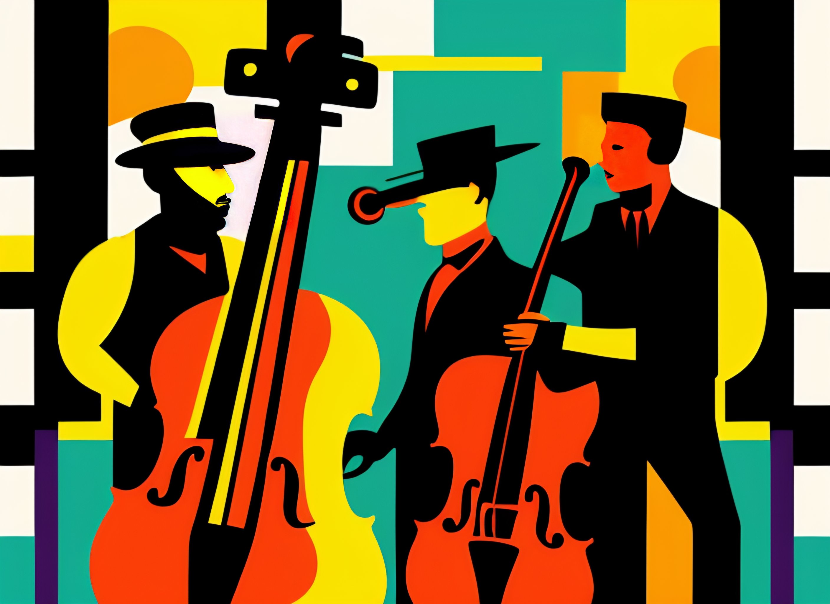 Lexica - 3 jazz musicians, playing with musical notes and divers ...