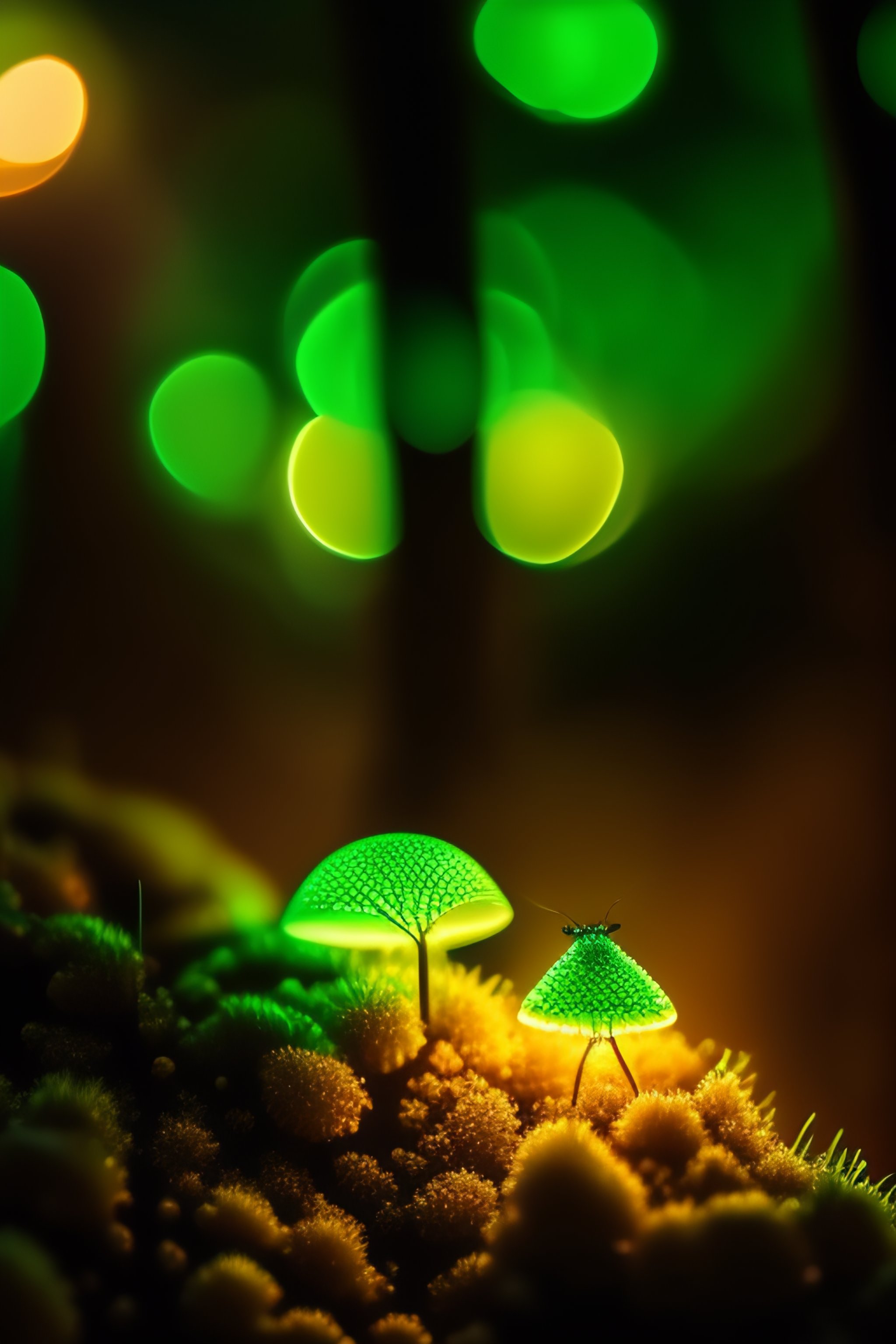 Lexica - Close up of Green glowing ants on a man’s palm in a forest at ...