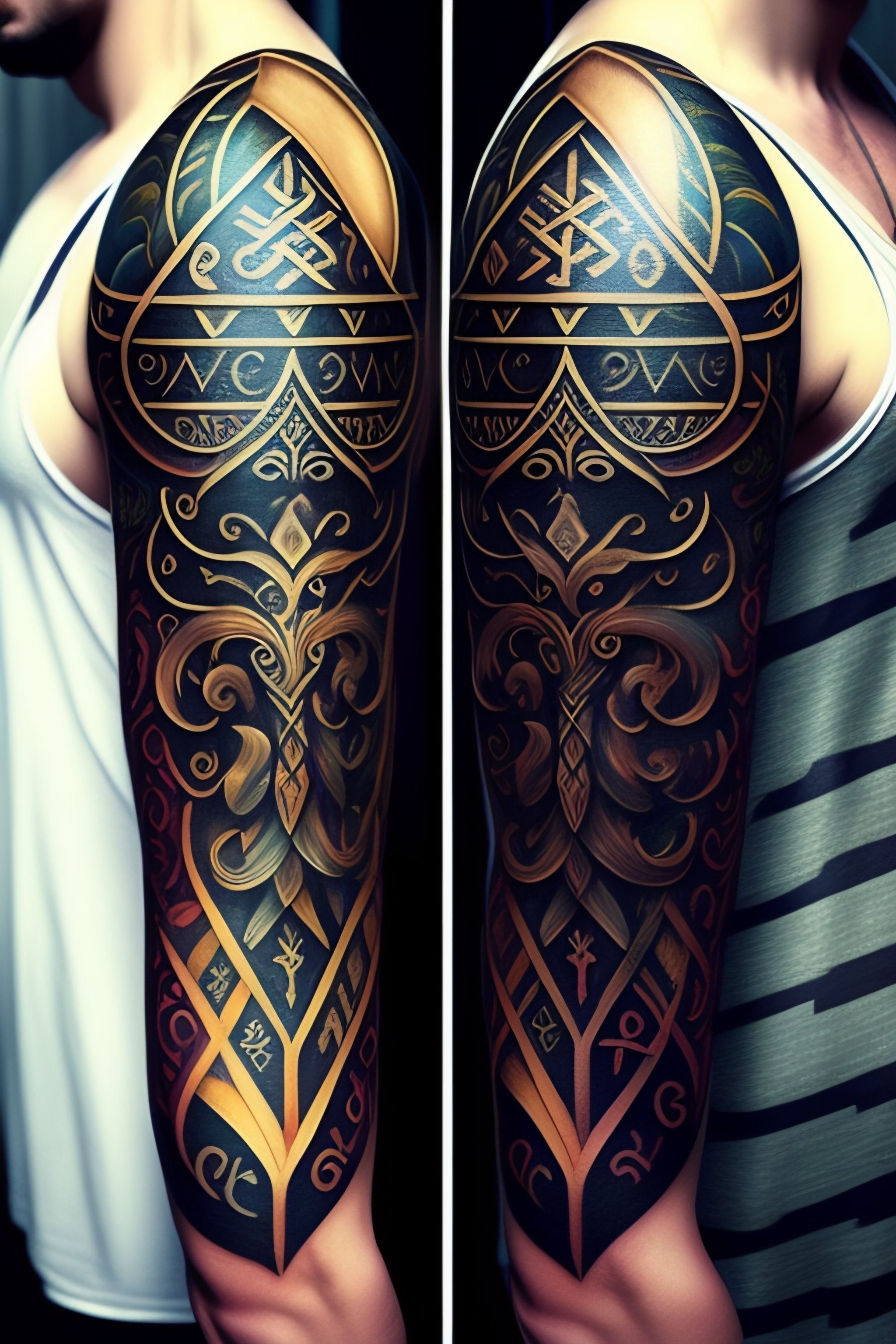 Lexica - Tattoo with runes of success and amulet, very realistic, angel ...