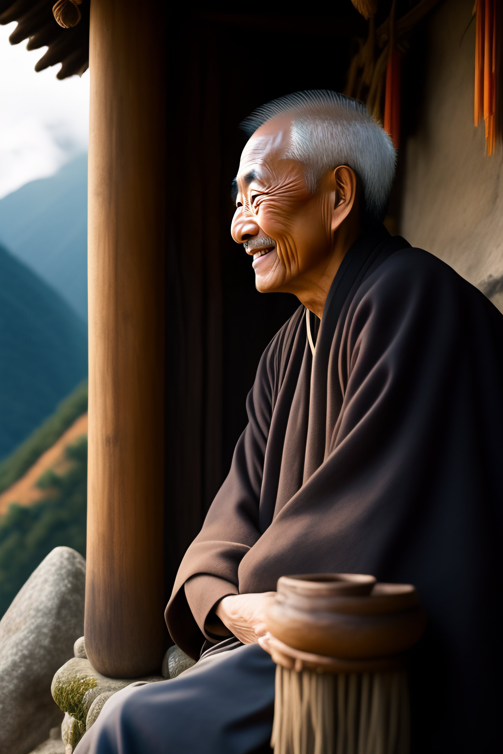 Lexica - Portrait of an old zen master smiling and chatting with young ...