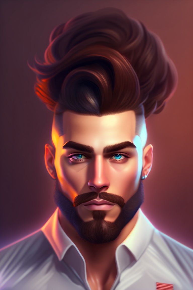 Lexica - Man, styles, stud, beard on face, artist looking, wide angle ...