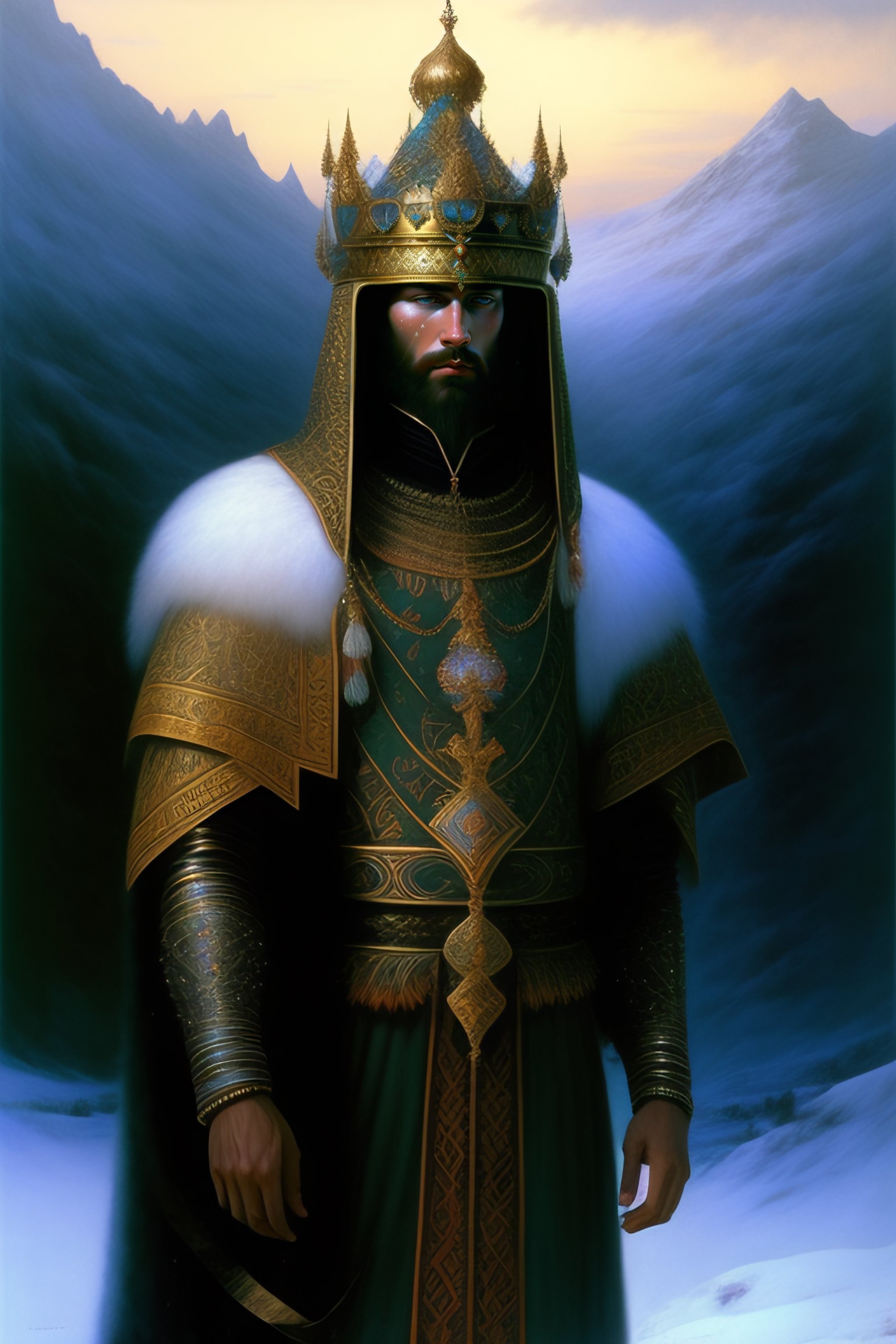 Lexica - Ice lord, full body, wearing icy ornamented armor, wearing ice ...