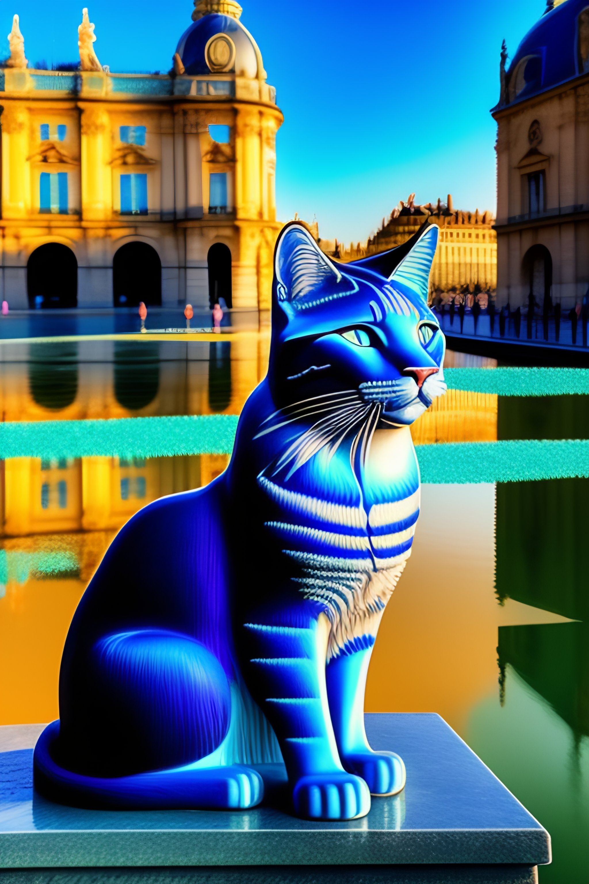 Lexica - A blue cat at the miroir d'eau in bordeaux in the style of van ...