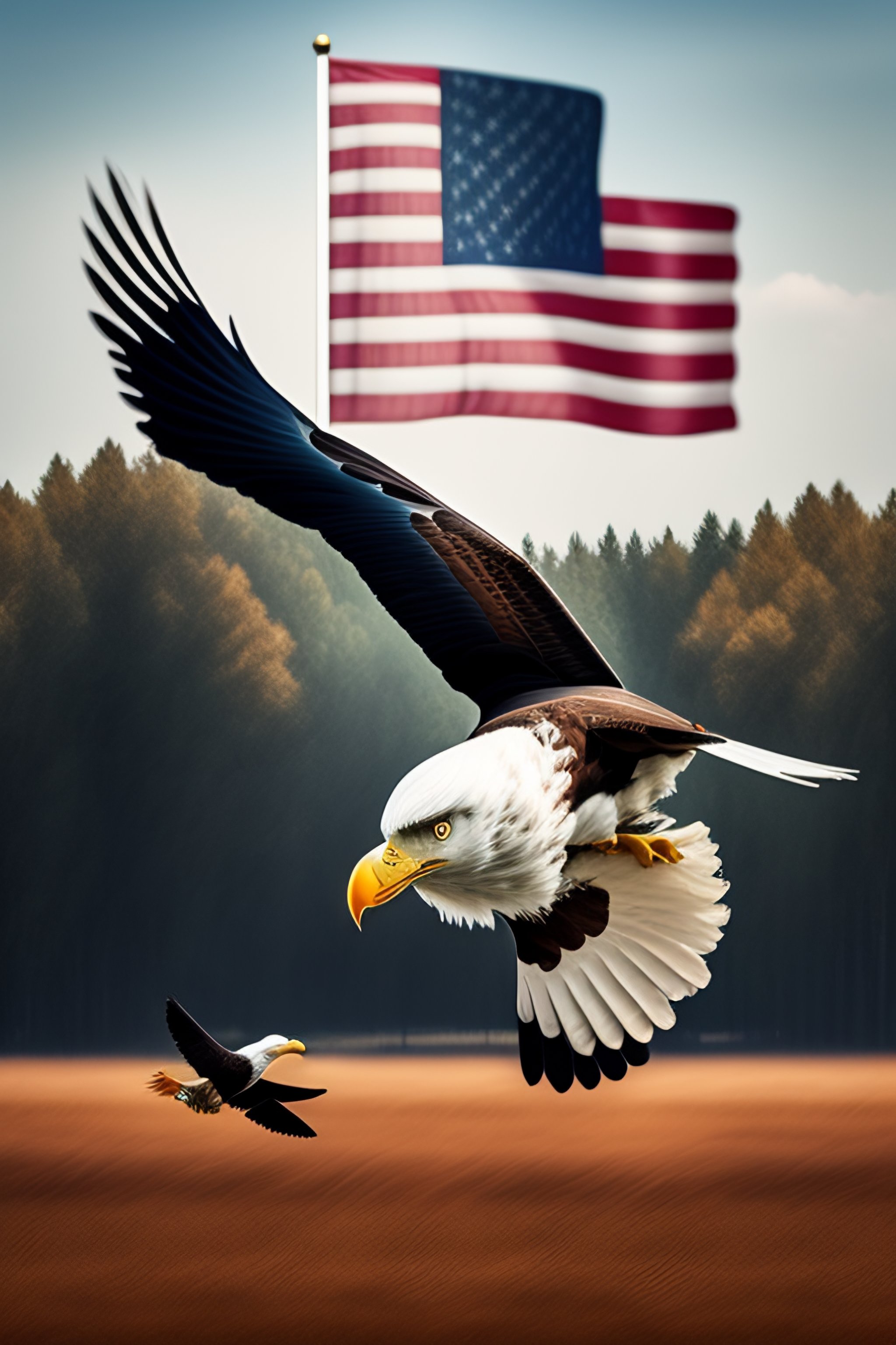 Eagle Flying With Flag