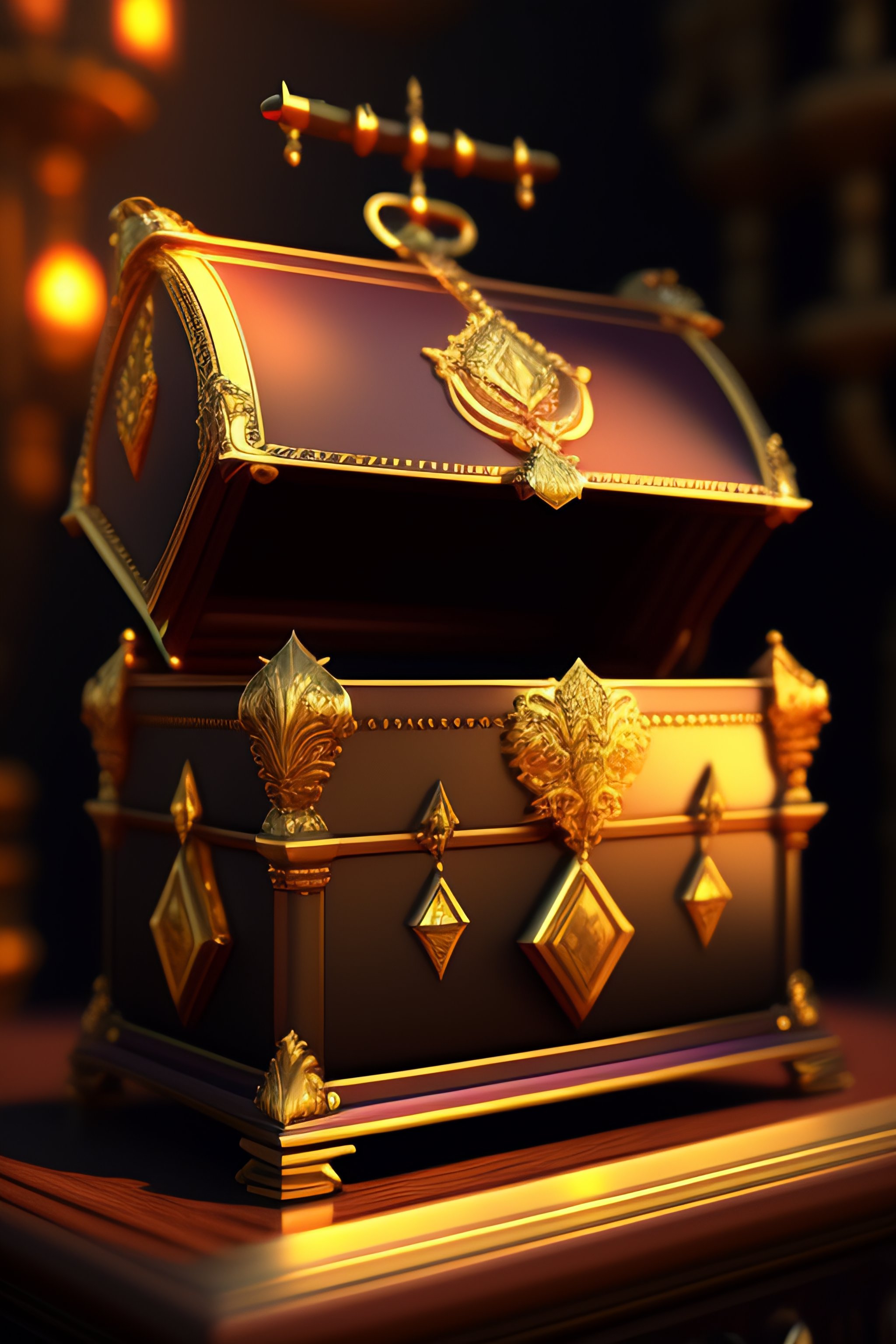 Lexica - Cinematic study of a fantasy chest containing gold and ...