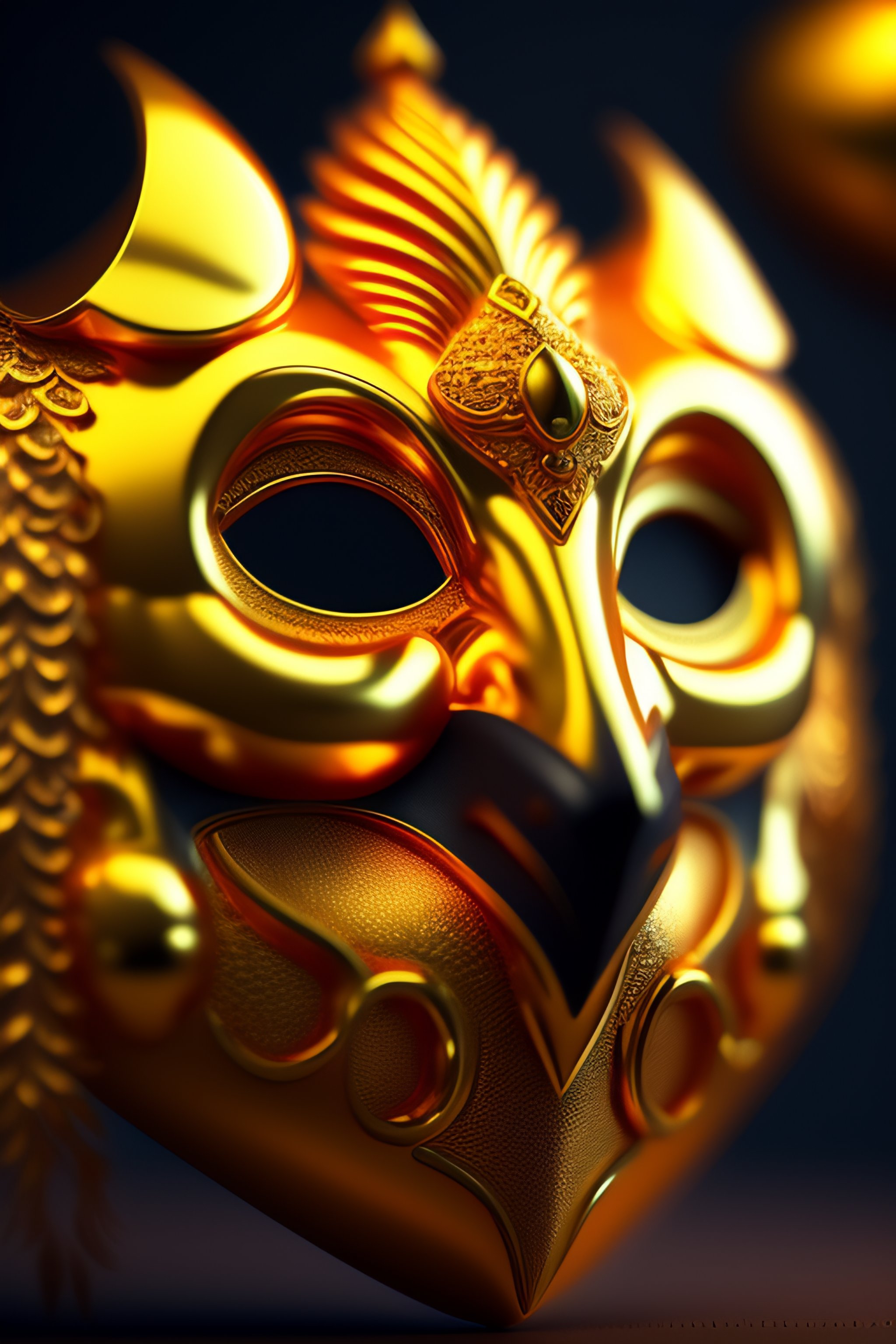 Lexica - Golden monster, tribal porcelain mask, vivid colors, highly ...