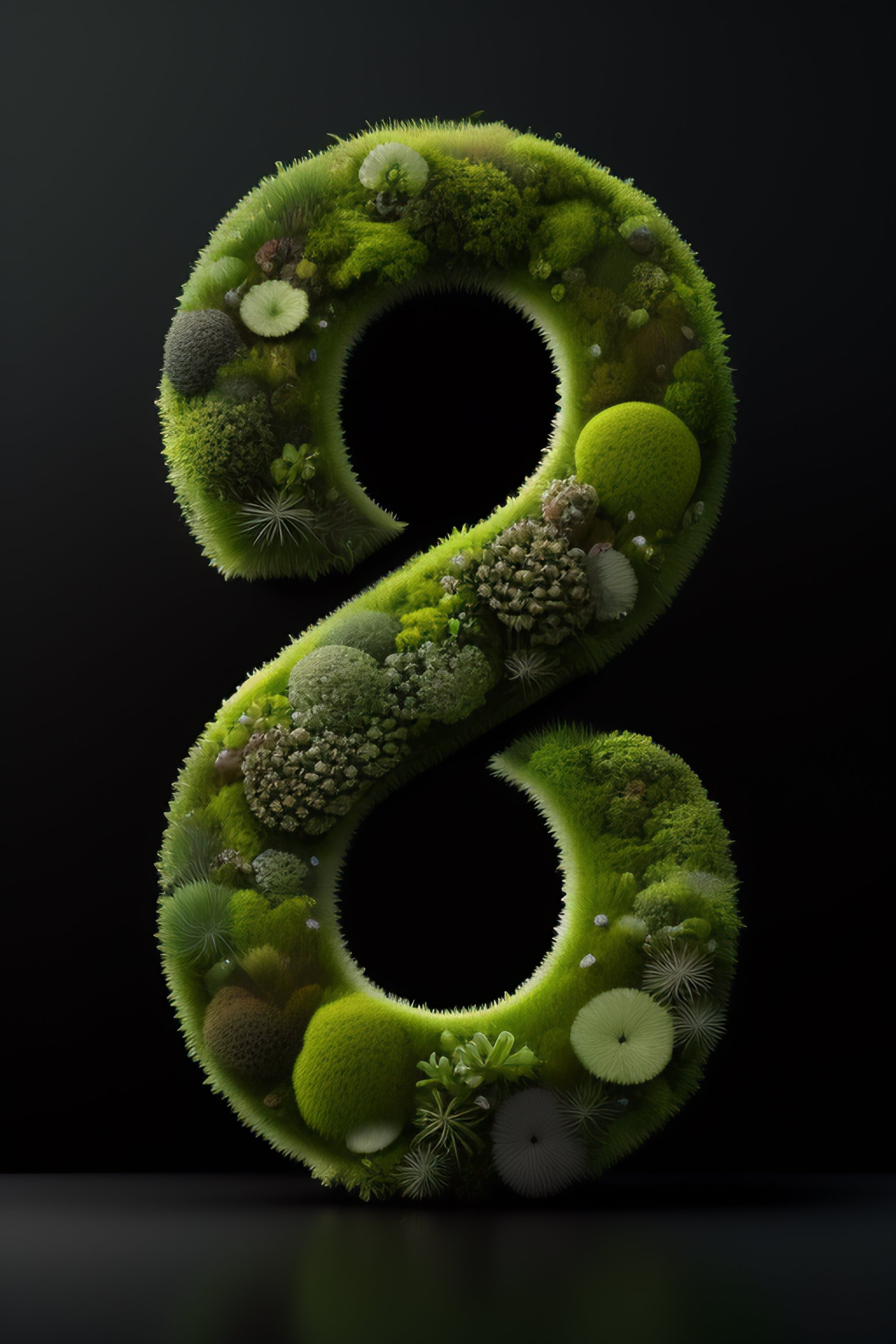 Lexica - Typeface Letter A made of lichen and mosses black and white