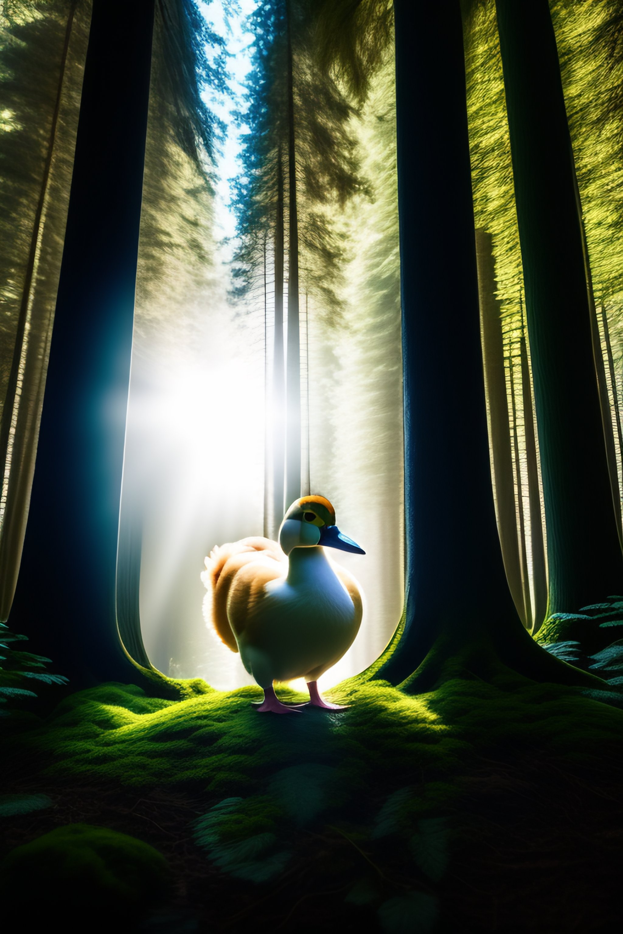 Lexica - A plump, fluffy duck with bright, beady eyes and a small ...