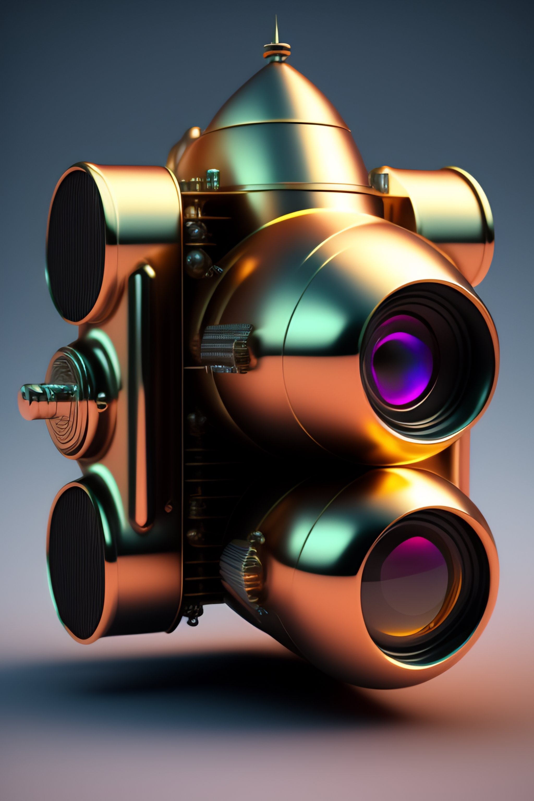Lexica - Rocket, C4D render. Lots of mechanical parts. Aperture eyes