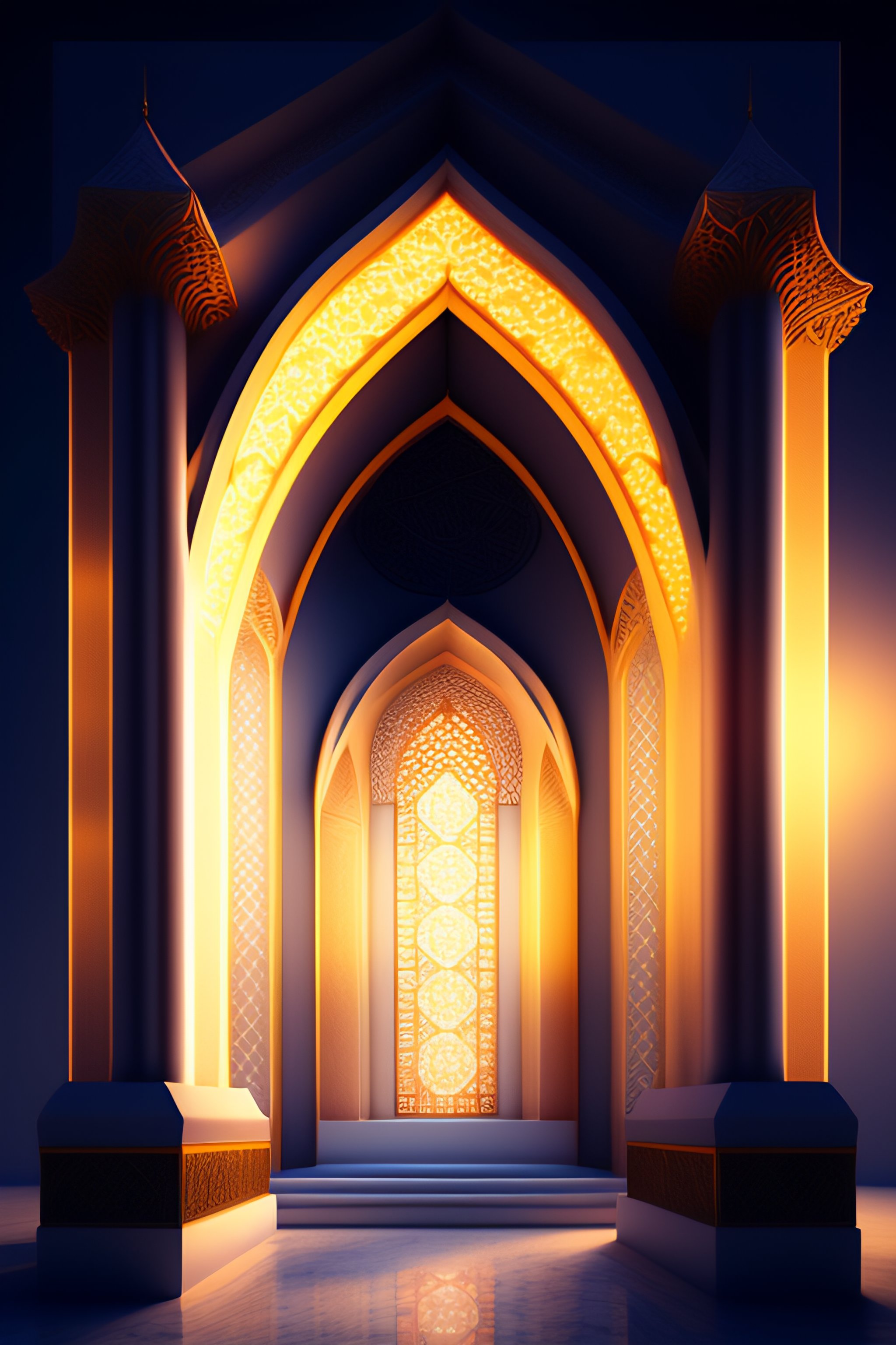 Lexica - Night, symmetrical islamic mosque made of translucent ice ...