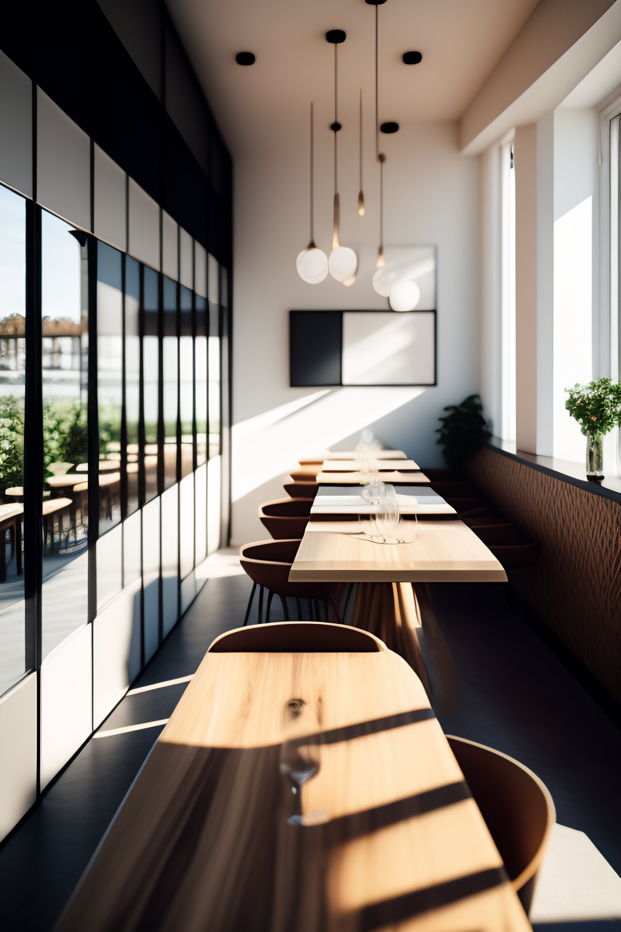 Lexica - A natural light modern restaurant, a big wall frame with a ...