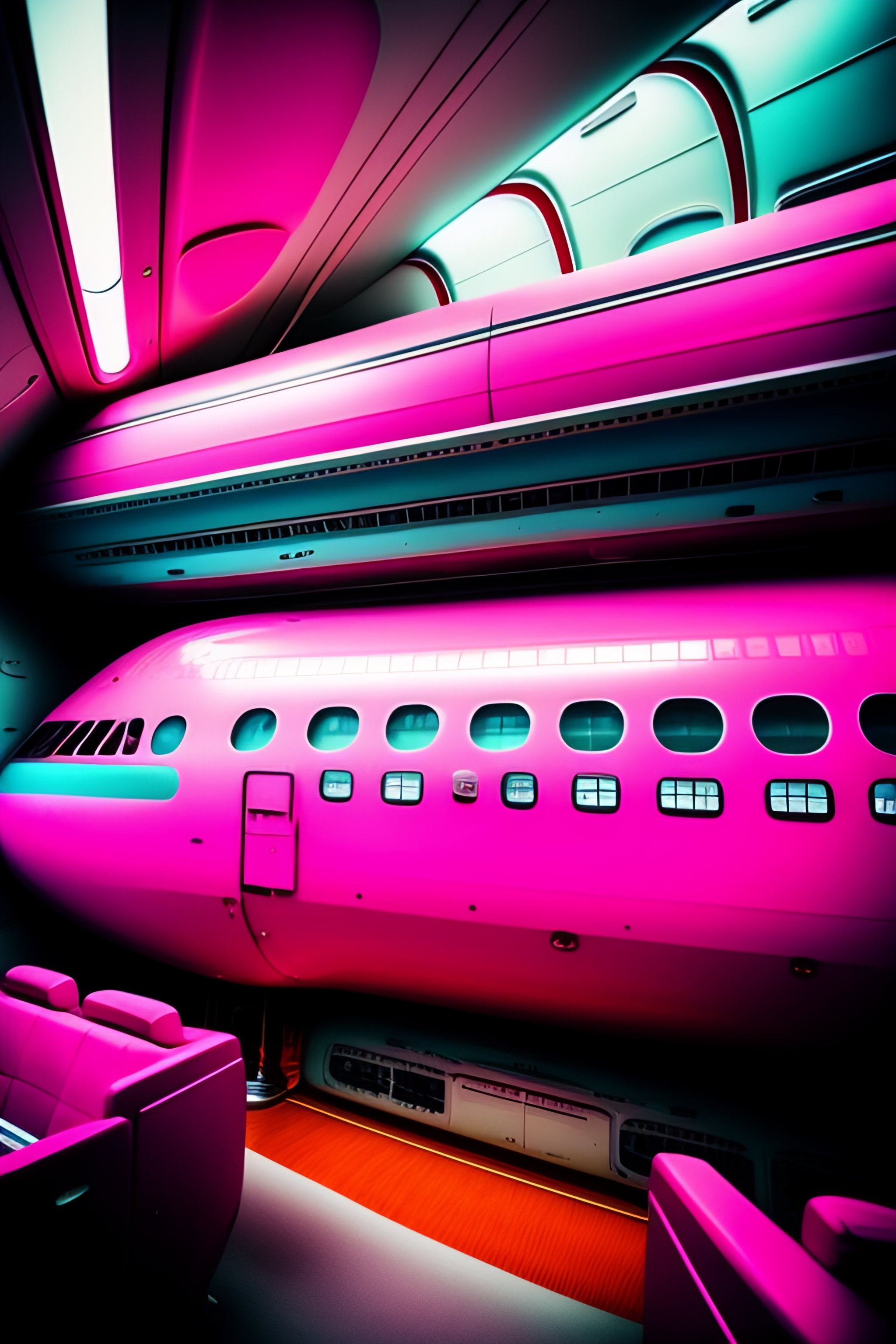 Lexica - (analog style), (documentary shot), inside airplane's cabin ...