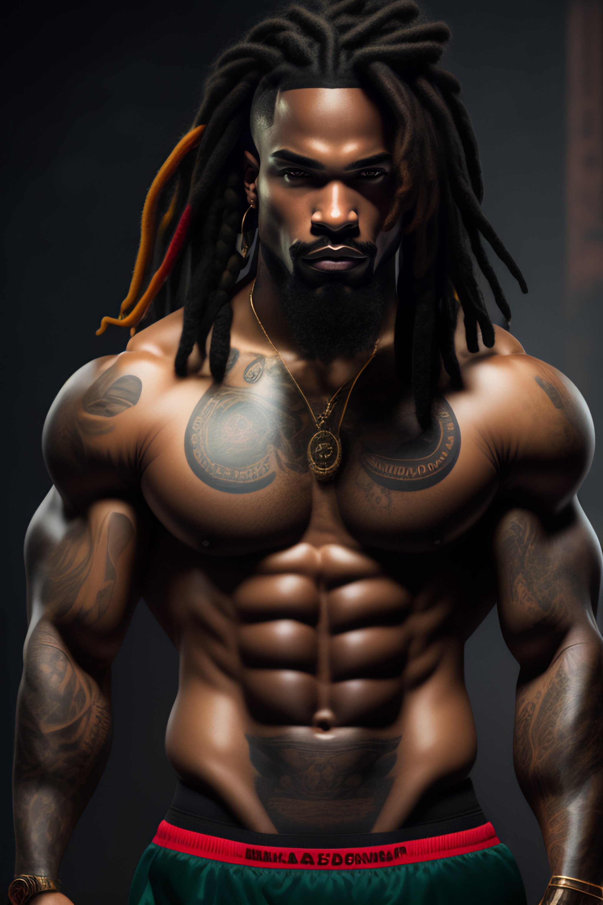 Lexica - Rasta, boxer-brief model, dreads, tattoos, 8k portrait, highly ...